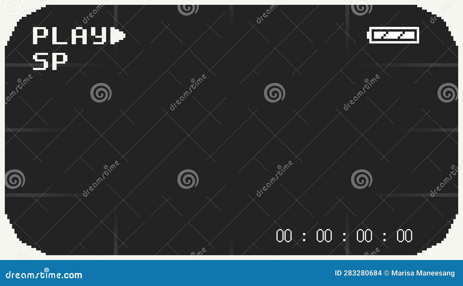 Monochrome VCR Player Interface Screen, Pixelated with Rounded Frame ...