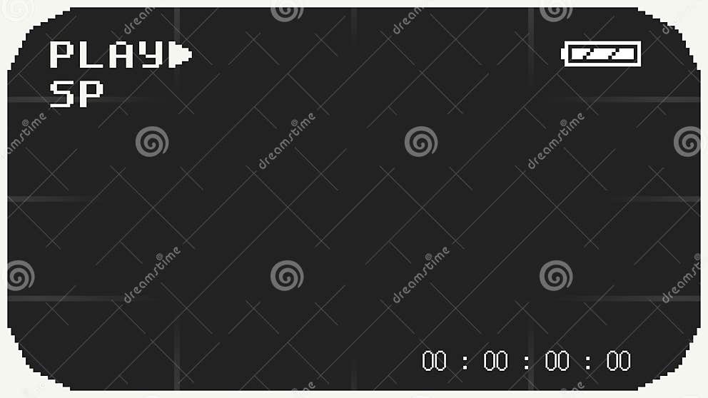 Monochrome VCR Player Interface Screen, Pixelated with Rounded Frame ...