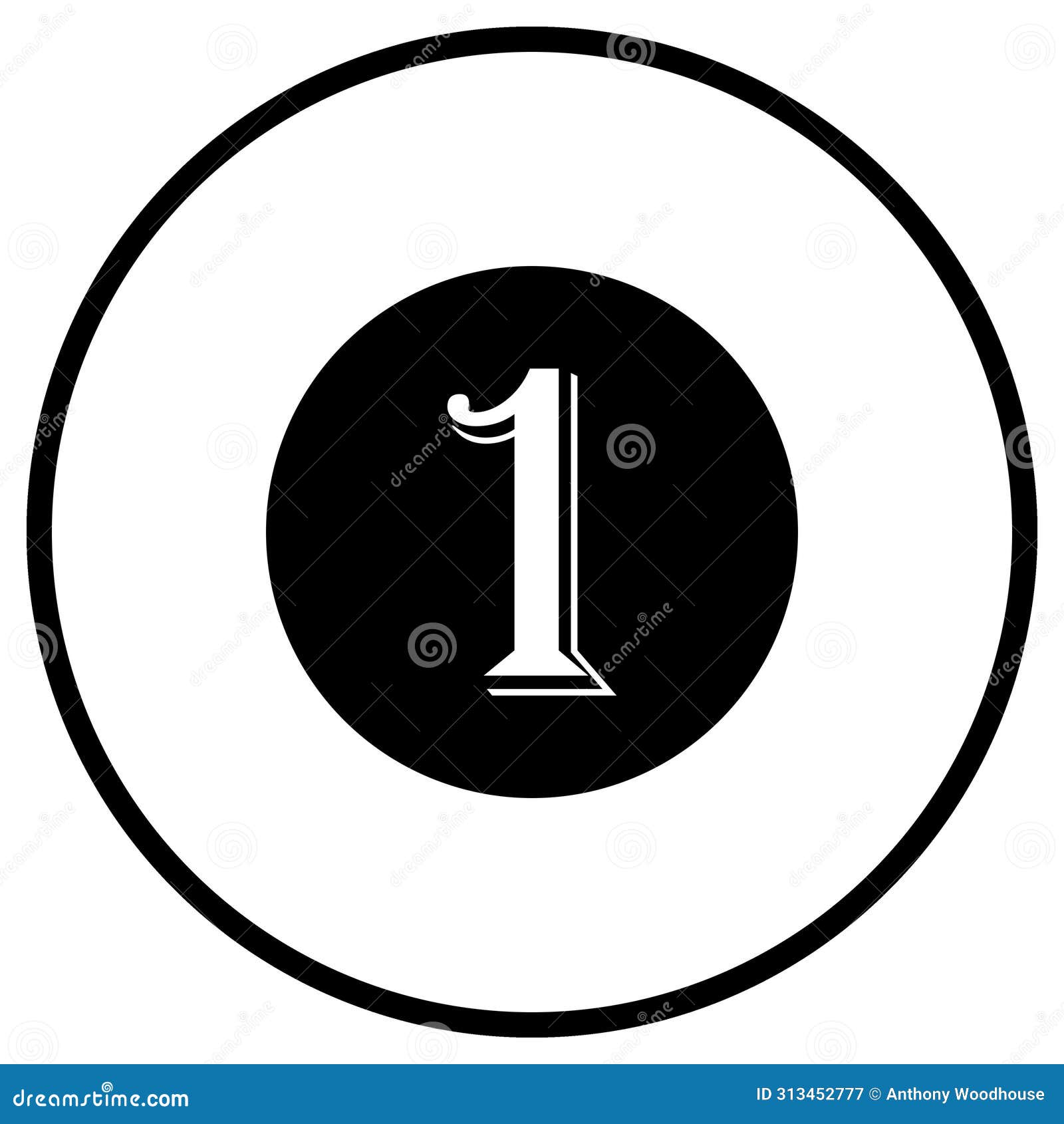 Monochrome Vector Graphic of the Number One within a White Circle with ...