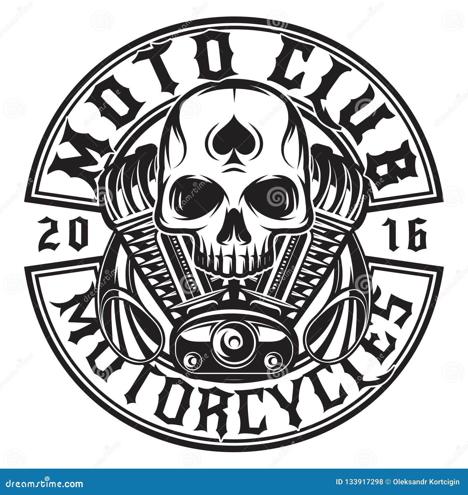 Monochrome Vector Pattern on the Theme of Moto with Skull and Engine ...