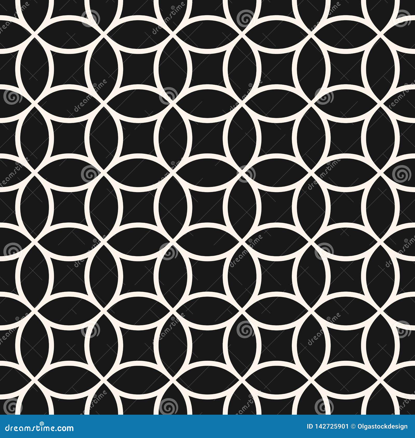 Monochrome Vector Seamless Pattern With Circular Mesh Grid Net Lattice Stock Vector