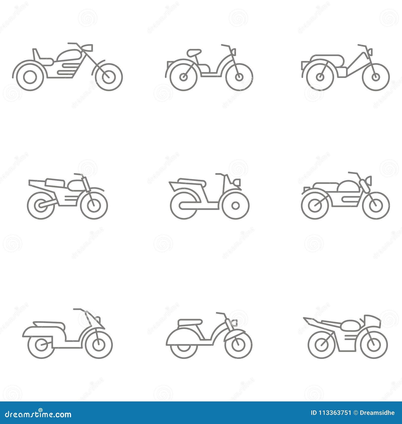 Monochrome Vector Set with Different Types of Motorcycles and Mopeds ...