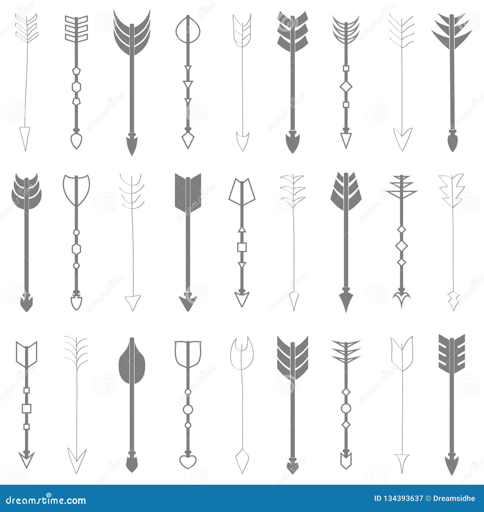 Monochrome Vector Set with Drawing Arrows Stock Vector - Illustration ...