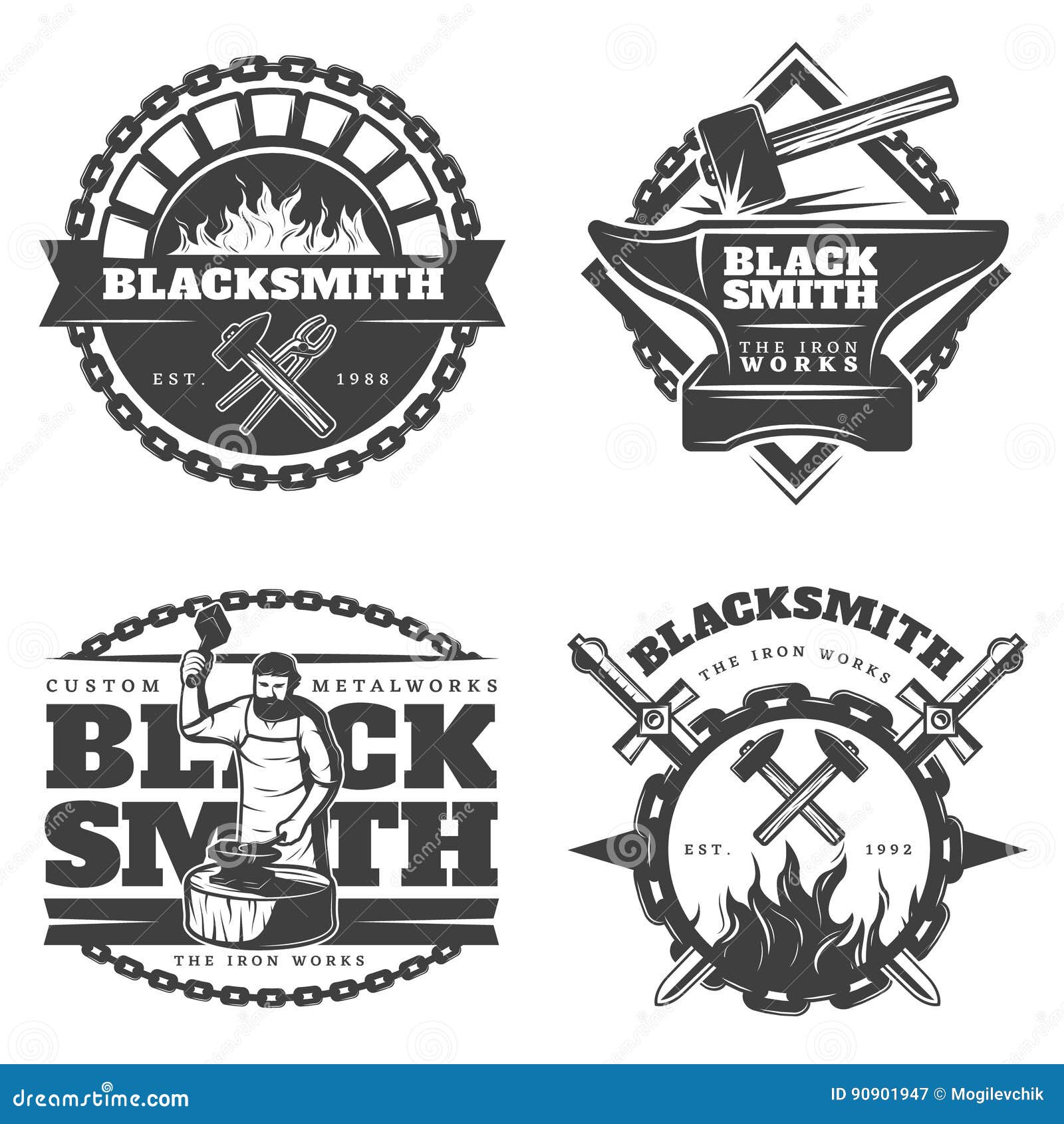 Monochrome Vintage Blacksmith Emblems Set Stock Vector - Illustration ...