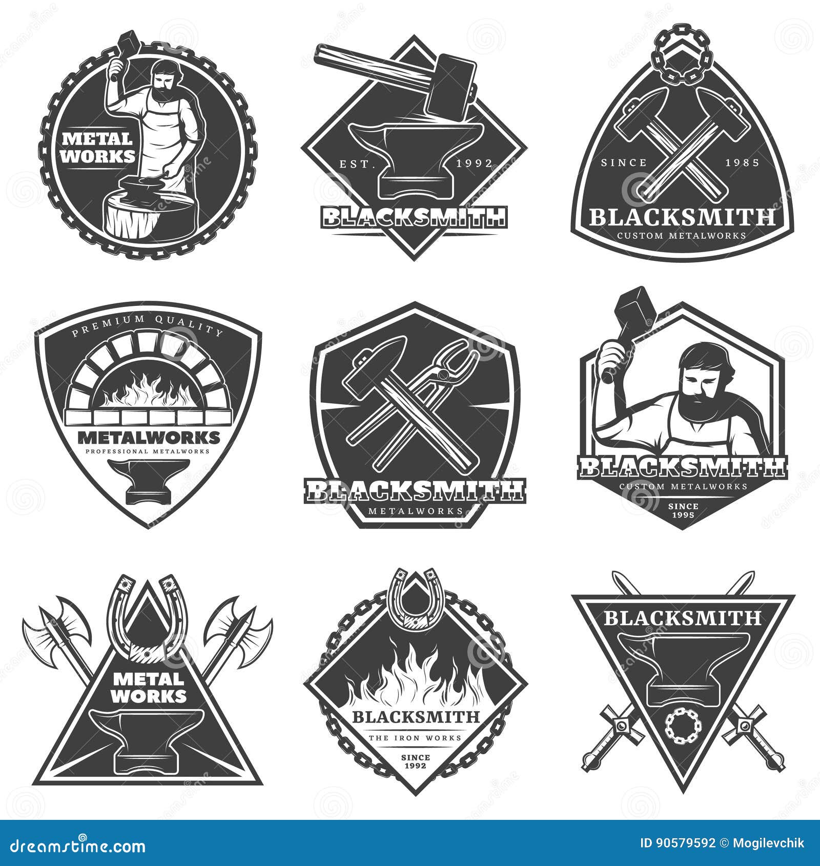 Monochrome Blacksmith Craft Handwork Icon Line Set Vector Illustration ...