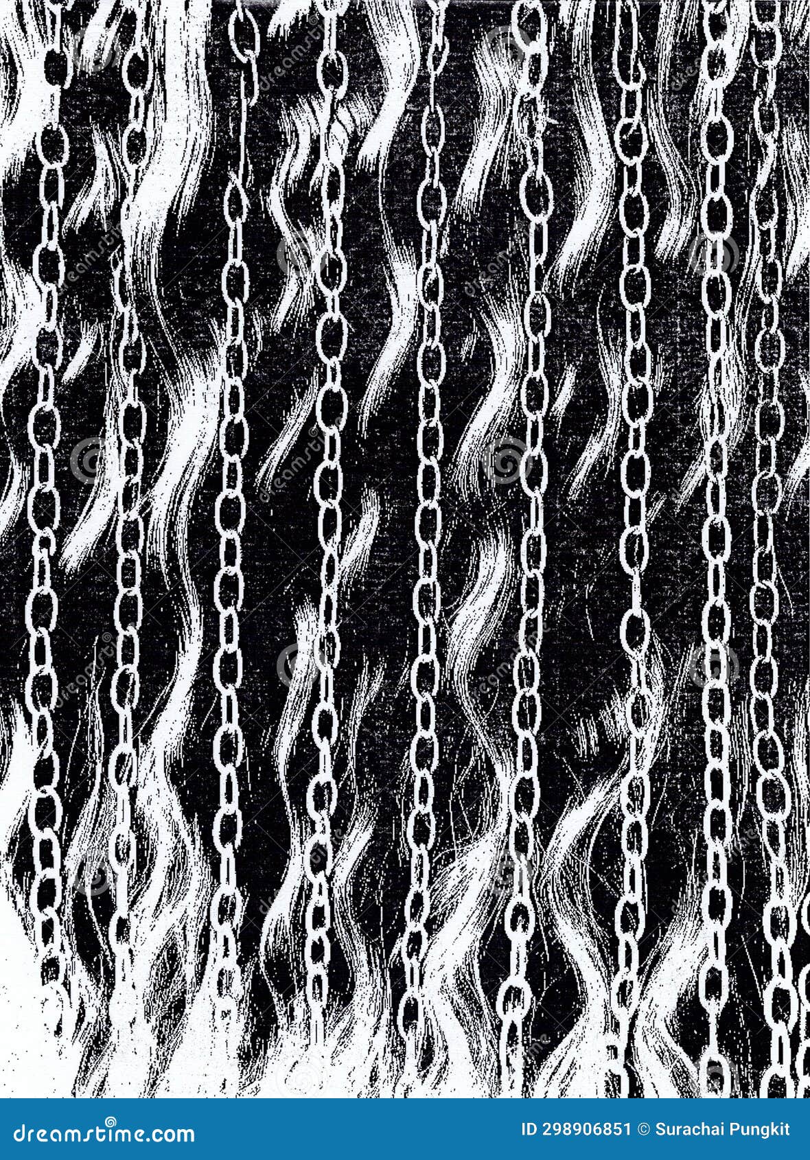 Monochrome Wave Pattern with Interwoven Chains on Black Background ...