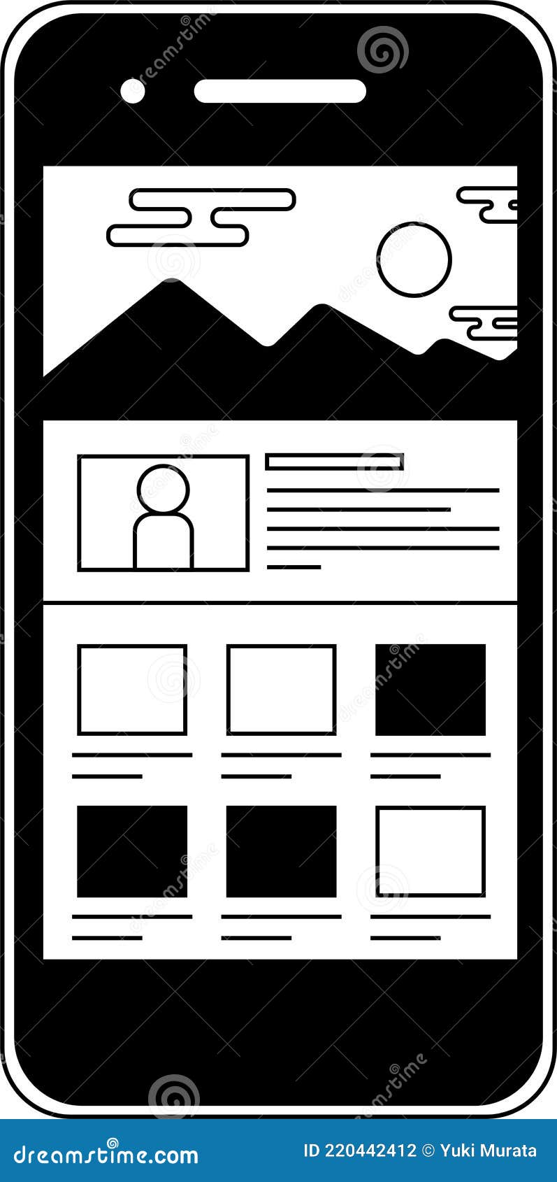 Monochrome Web Screen Viewed on a Smartphone Stock Vector ...