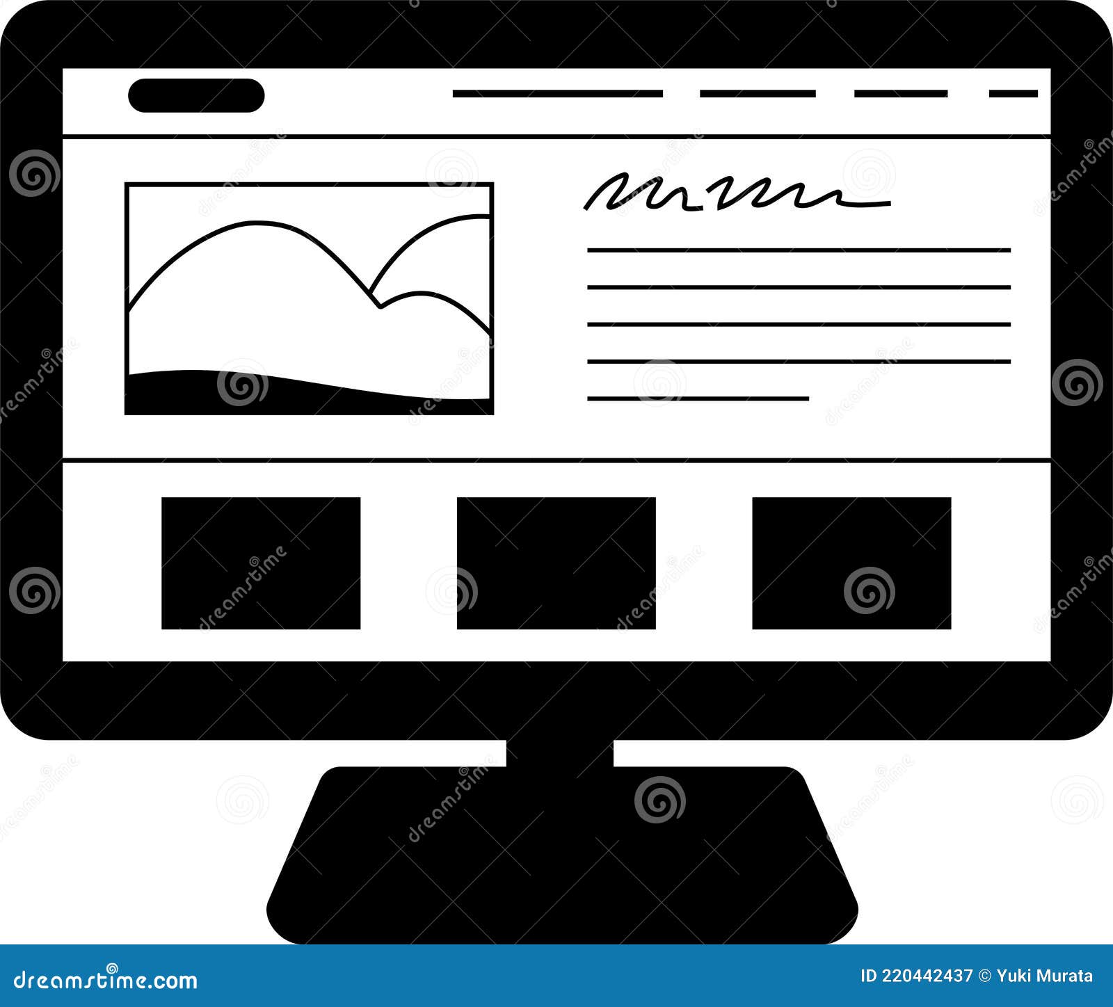Monochrome Website Screen View with PC Stock Vector - Illustration of ...
