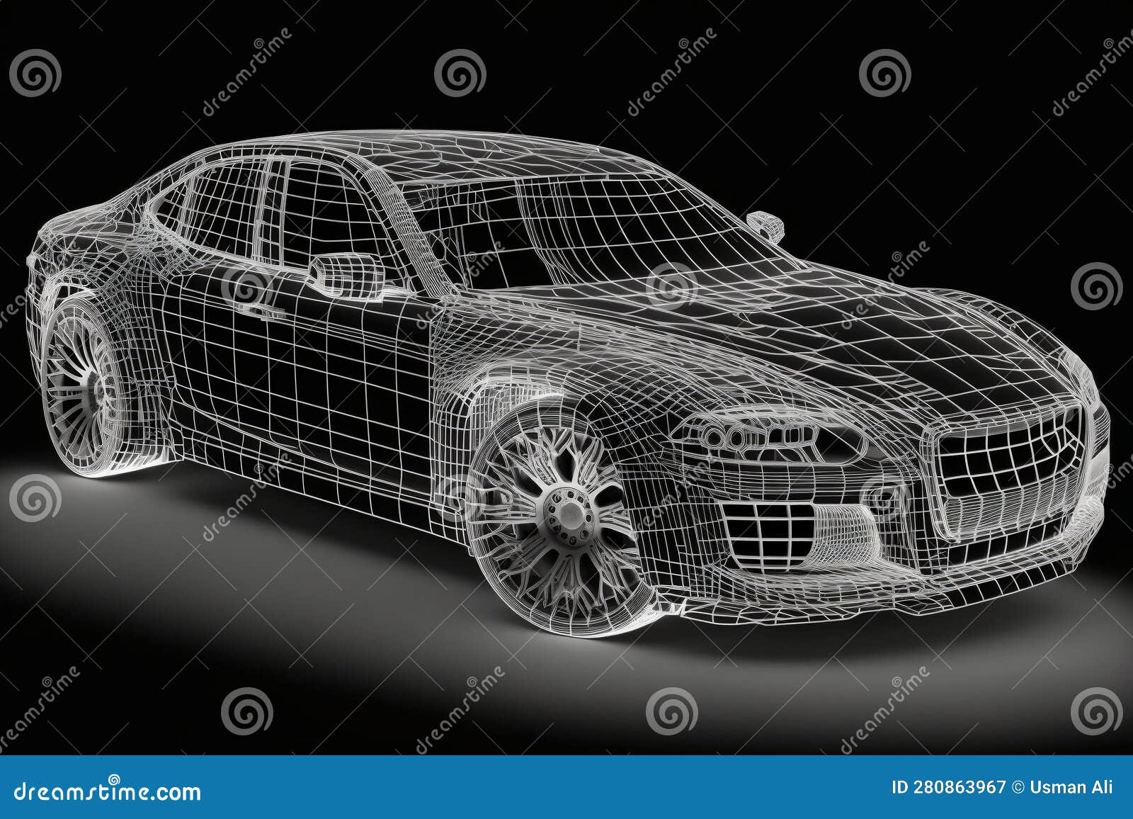 Monochrome Wireframe Car Design. AI Stock Illustration - Illustration ...