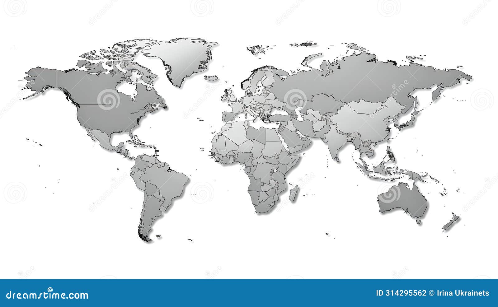 Monochrome World Map for Educational Purposes and Web Design. Simple ...
