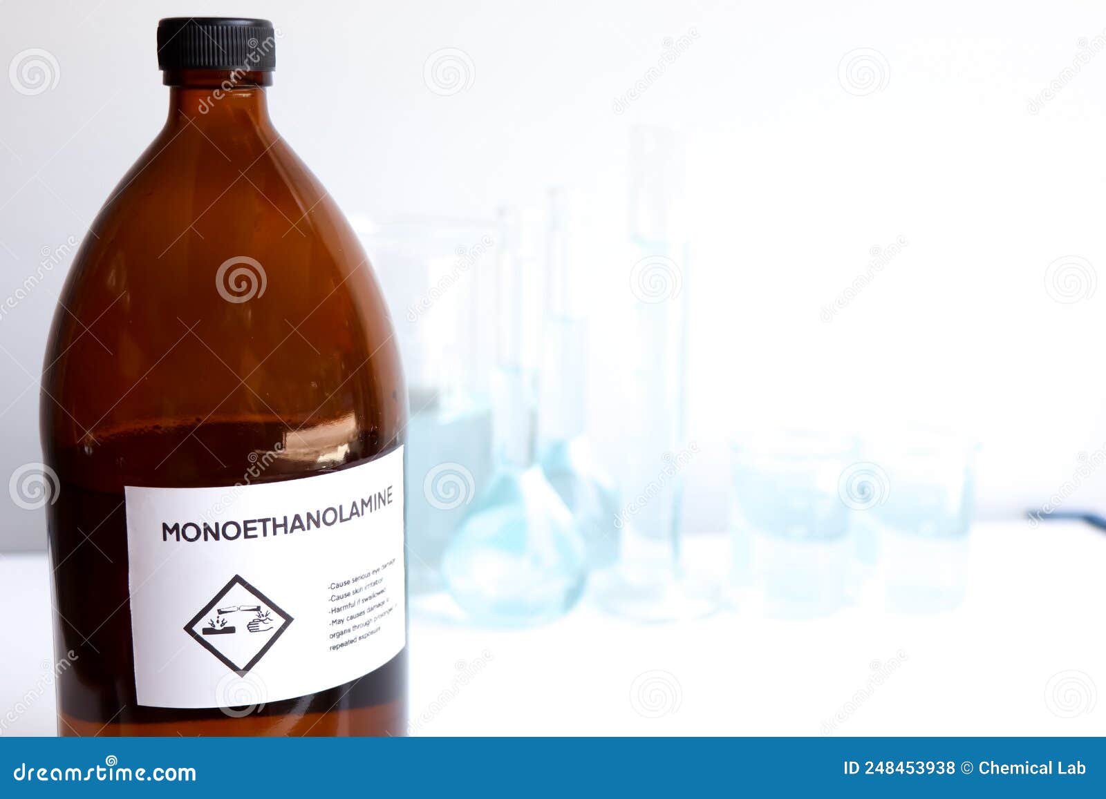 Monoethanolamine in Bottle, Chemical in the Laboratory Stock Photo ...
