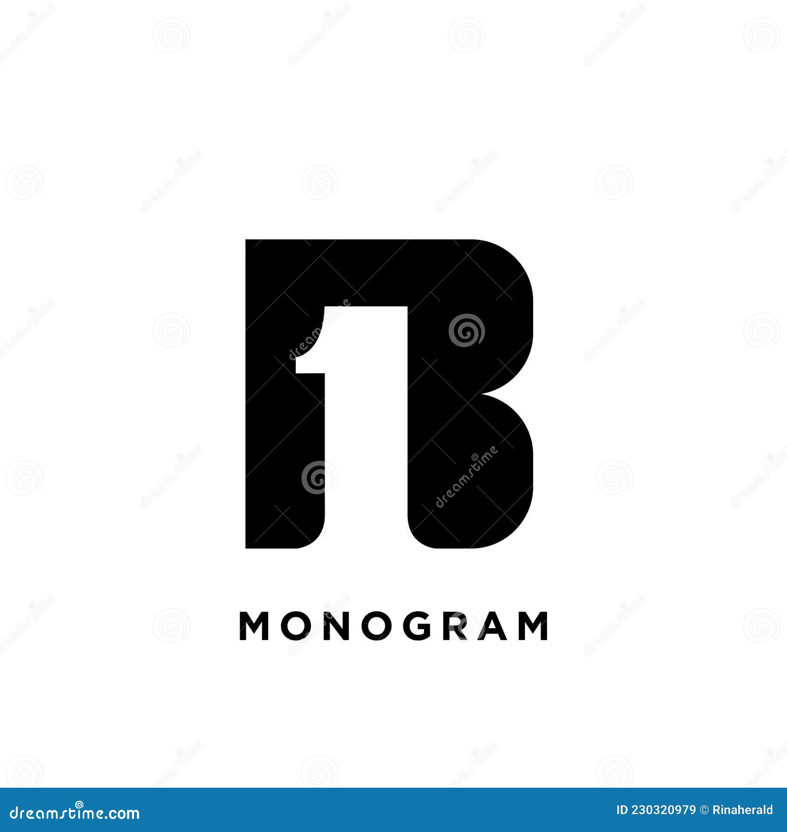 Monogram Capital Letter B One 1 Initial Vector Black Logo Design Stock ...