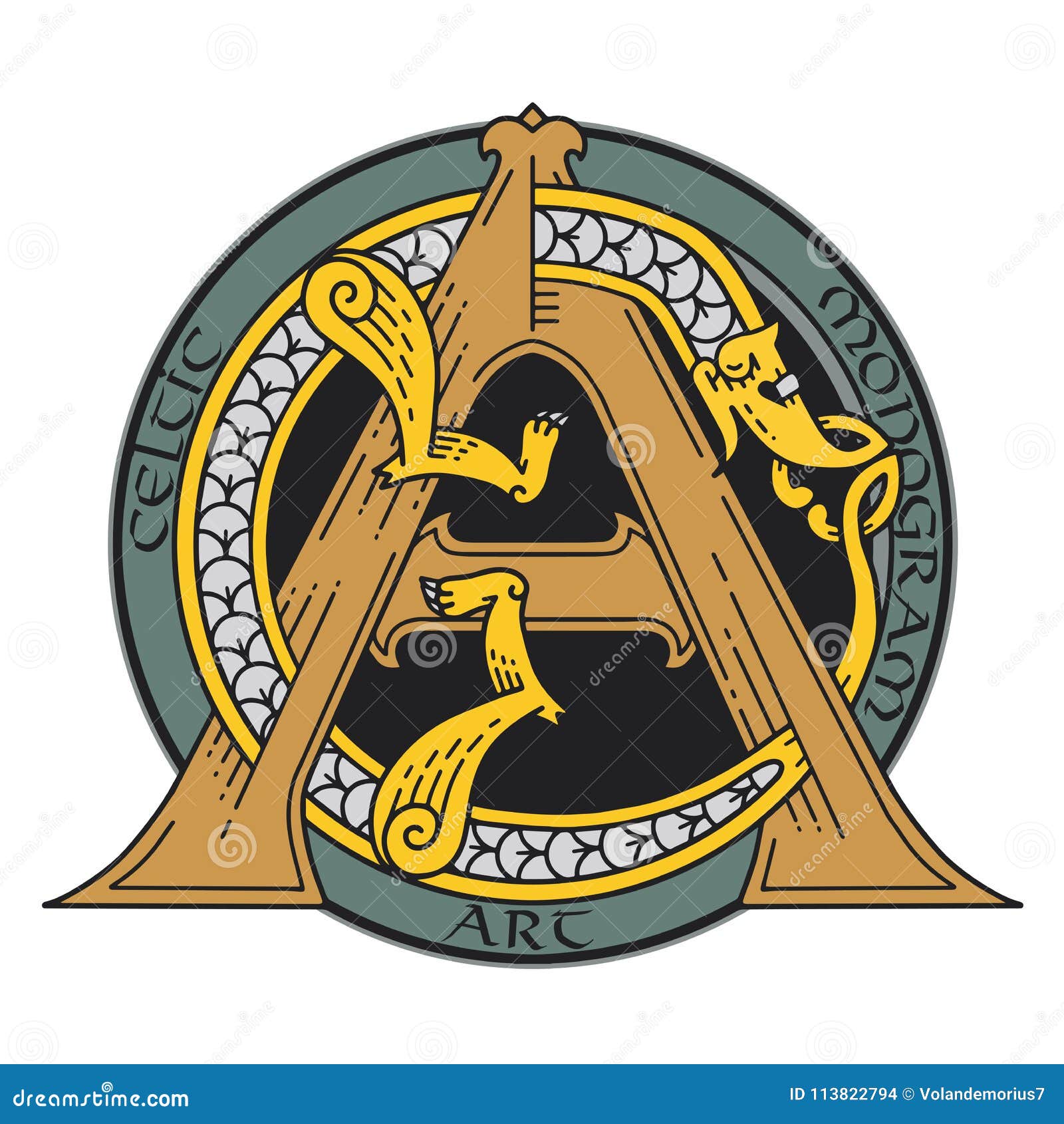 Monogram in the Celtic Style with a Dragon. Stock Vector - Illustration ...
