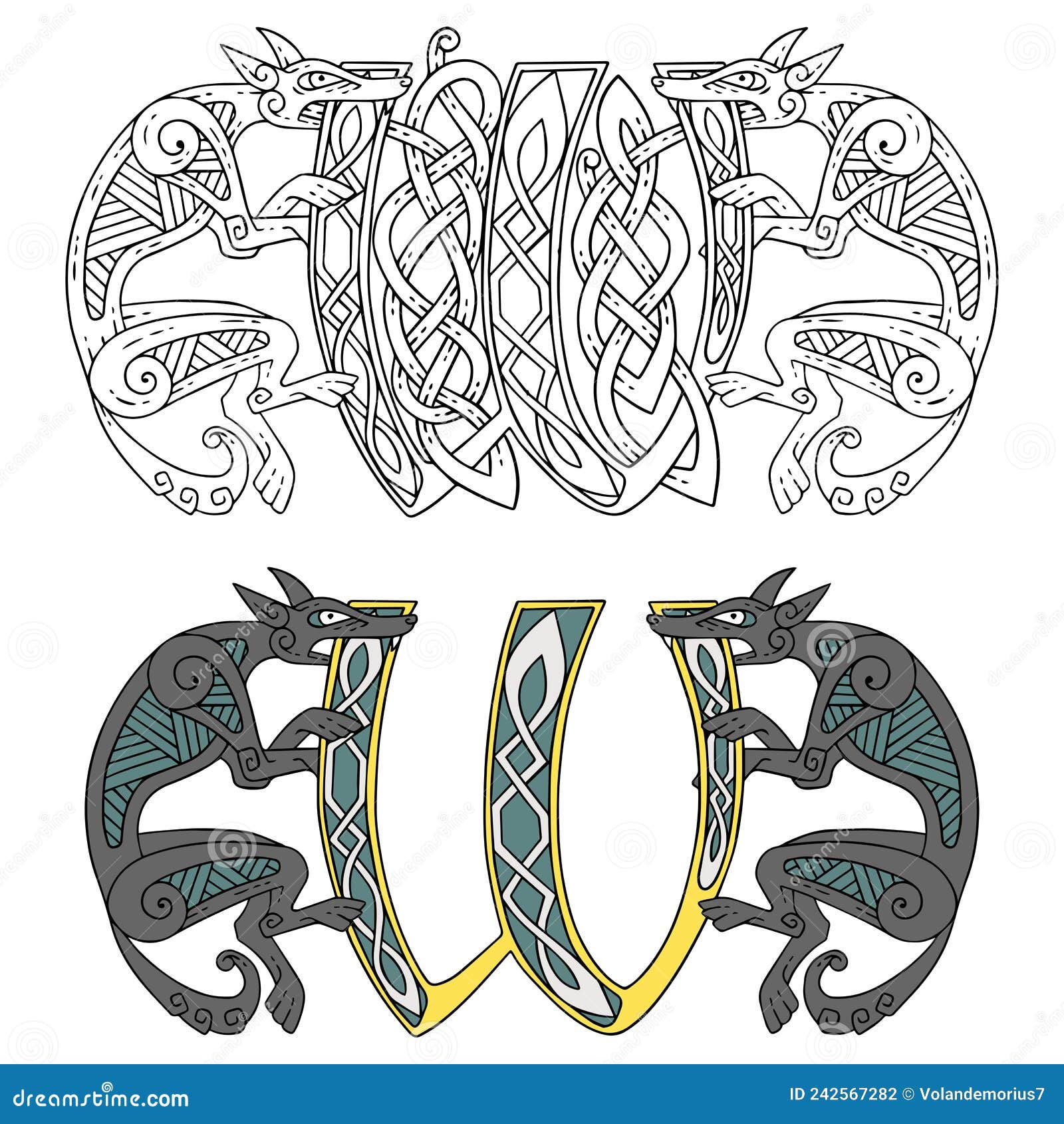 Monogram in the Celtic Style with a Wolf. Stock Vector - Illustration ...