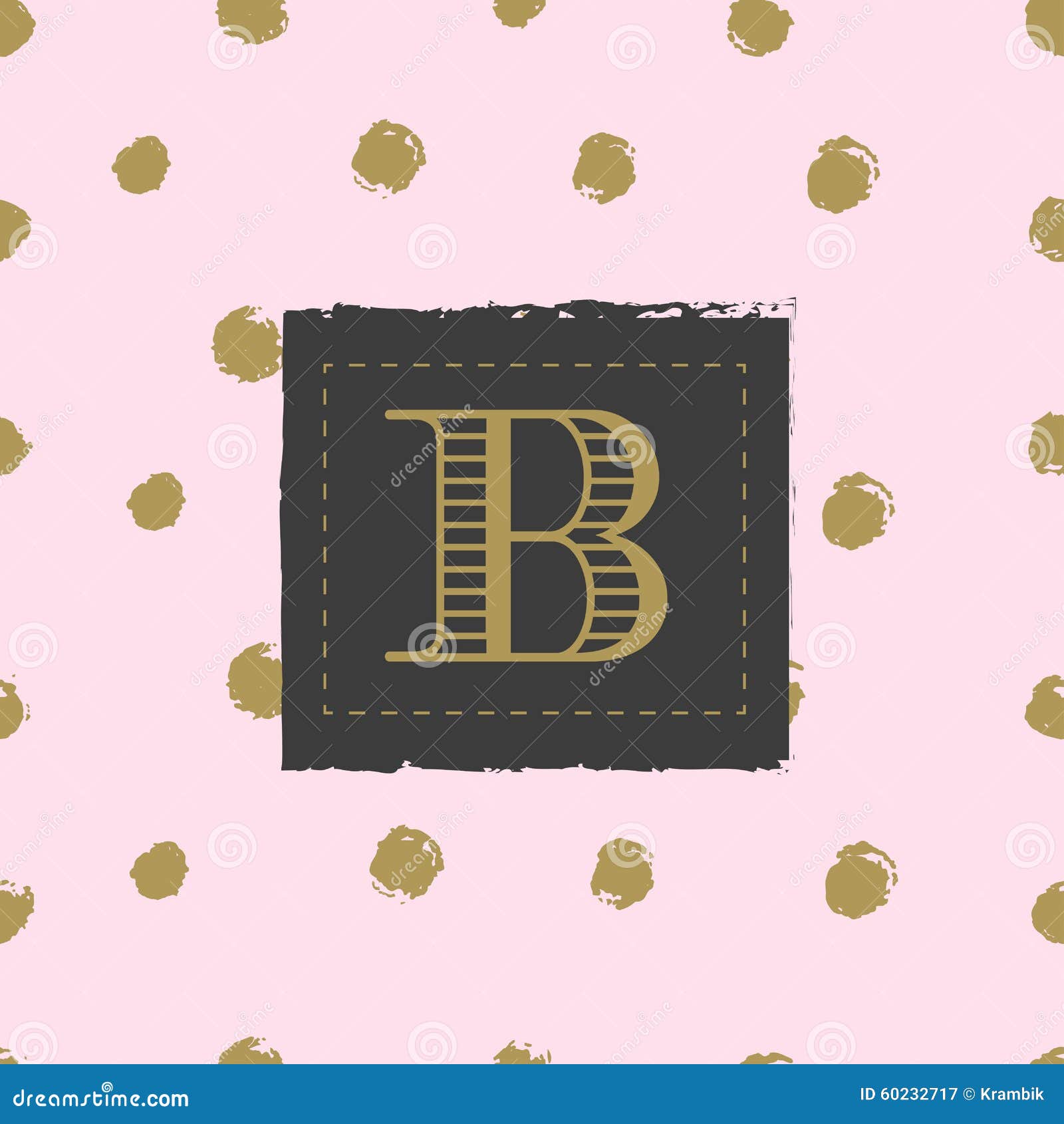 Monogram on Hand Drawn Ink Background Polka Dot Stock Vector ...