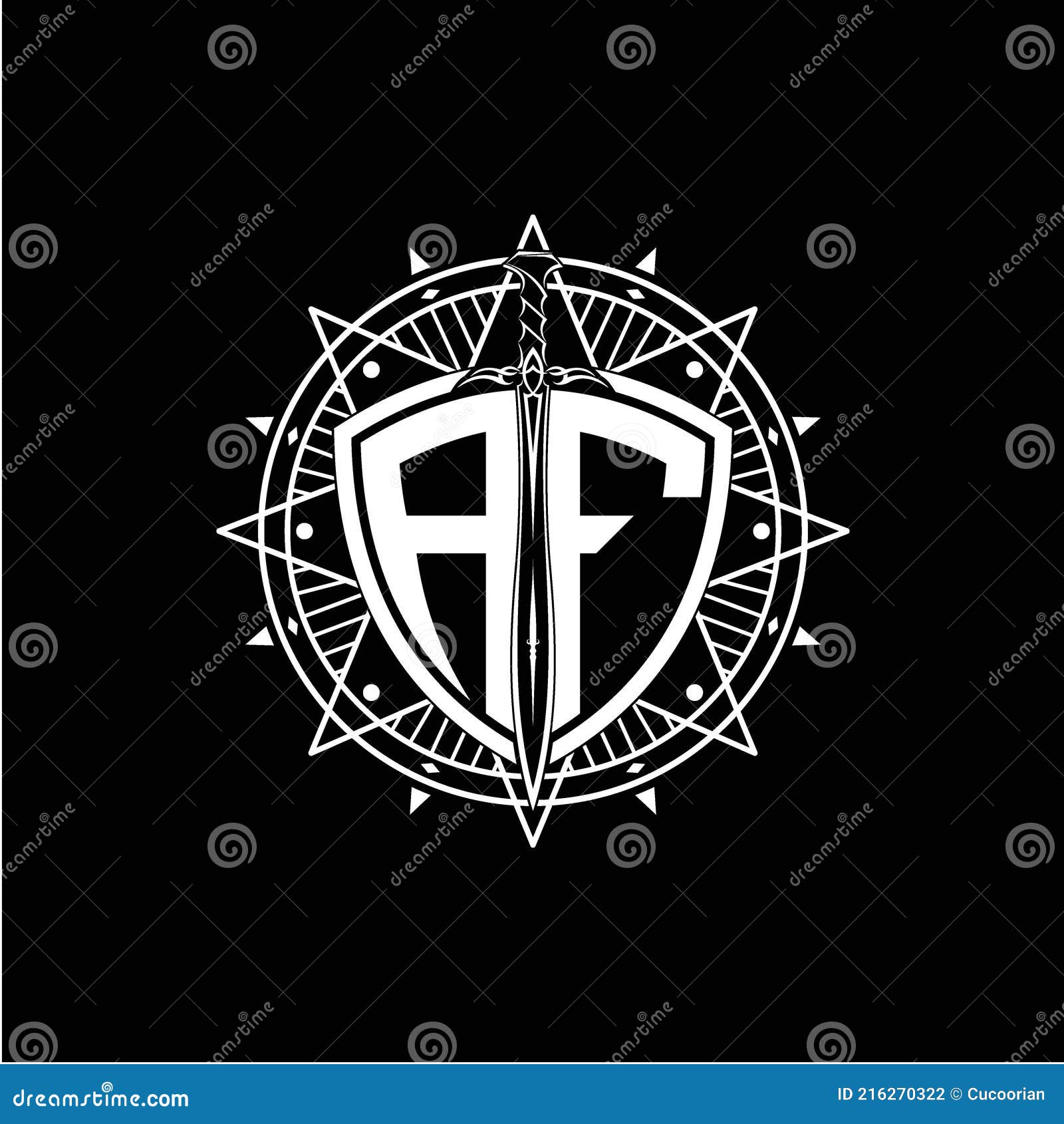 Monogram Initial Letter AF with Shield Decorated with Star Ornament ...