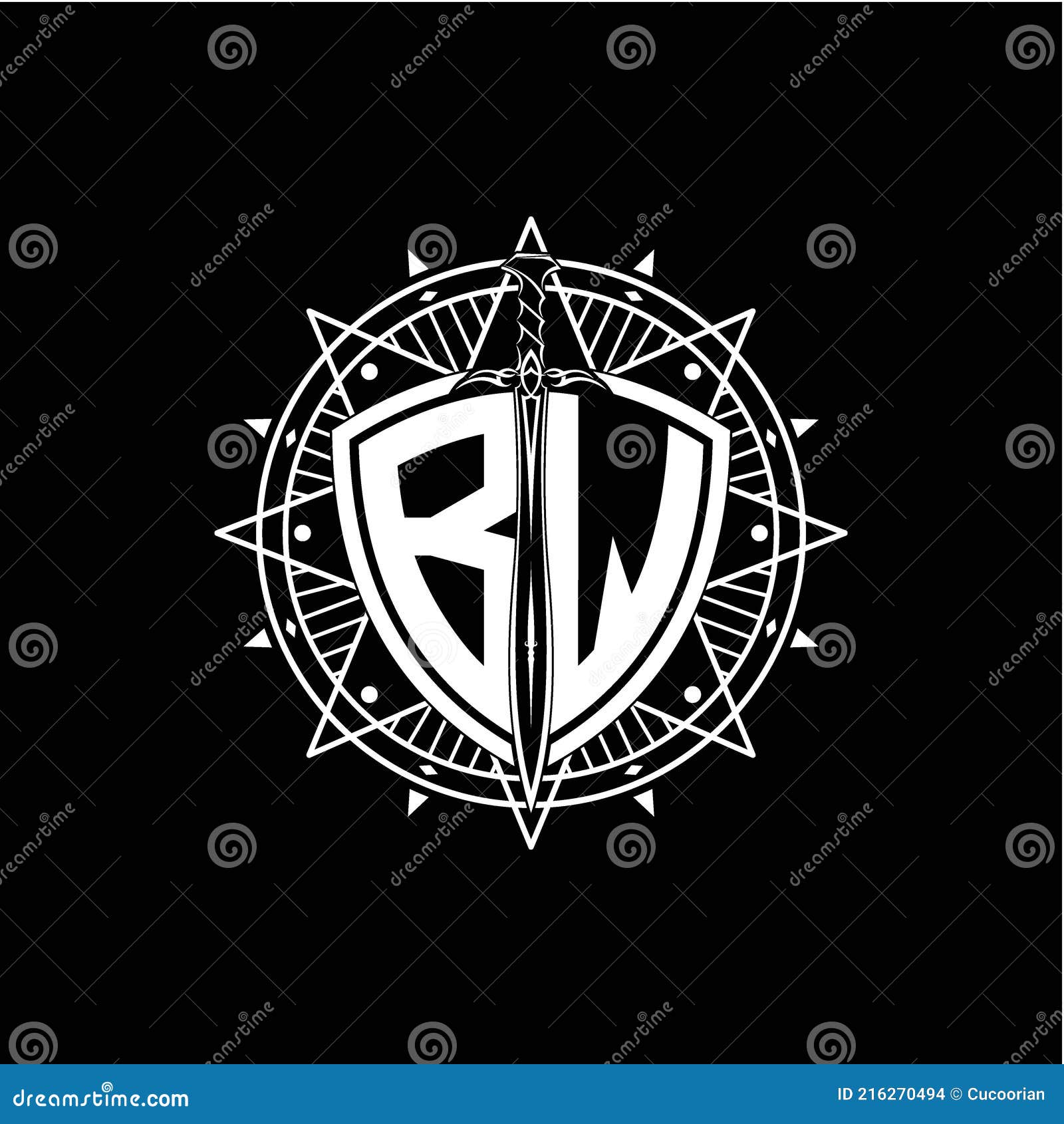Monogram Initial Letter BW with Shield Decorated with Star Ornament ...