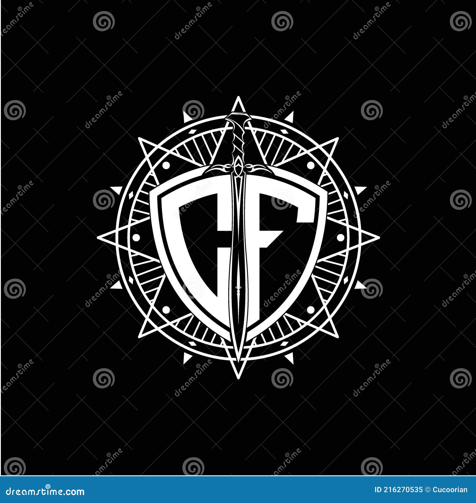 Monogram Initial Letter CF with Shield Decorated with Star Ornament ...