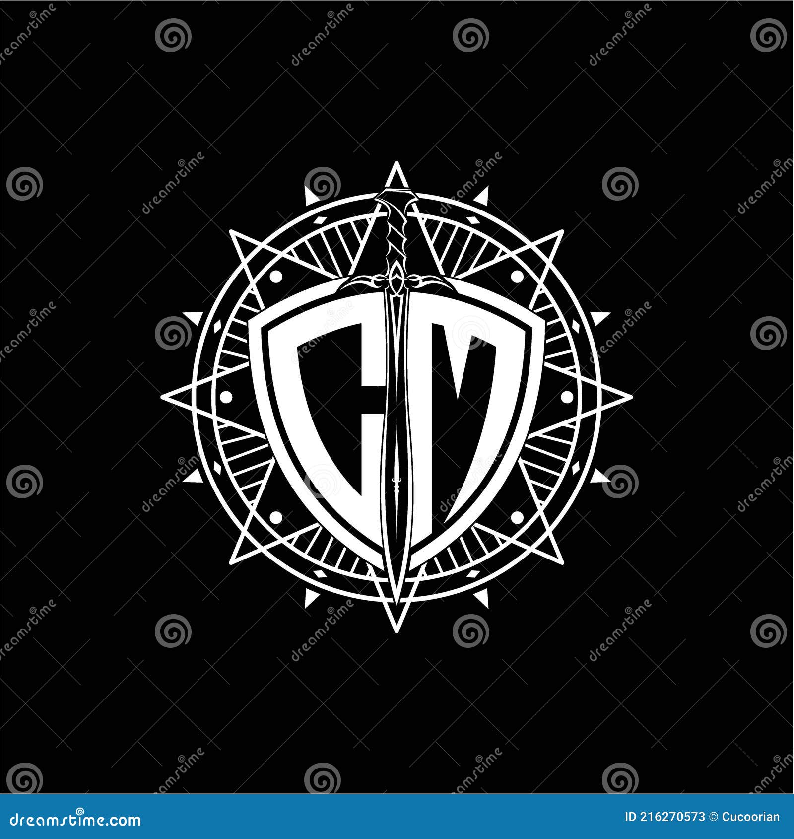 Monogram Initial Letter CM with Shield Decorated with Star Ornament ...