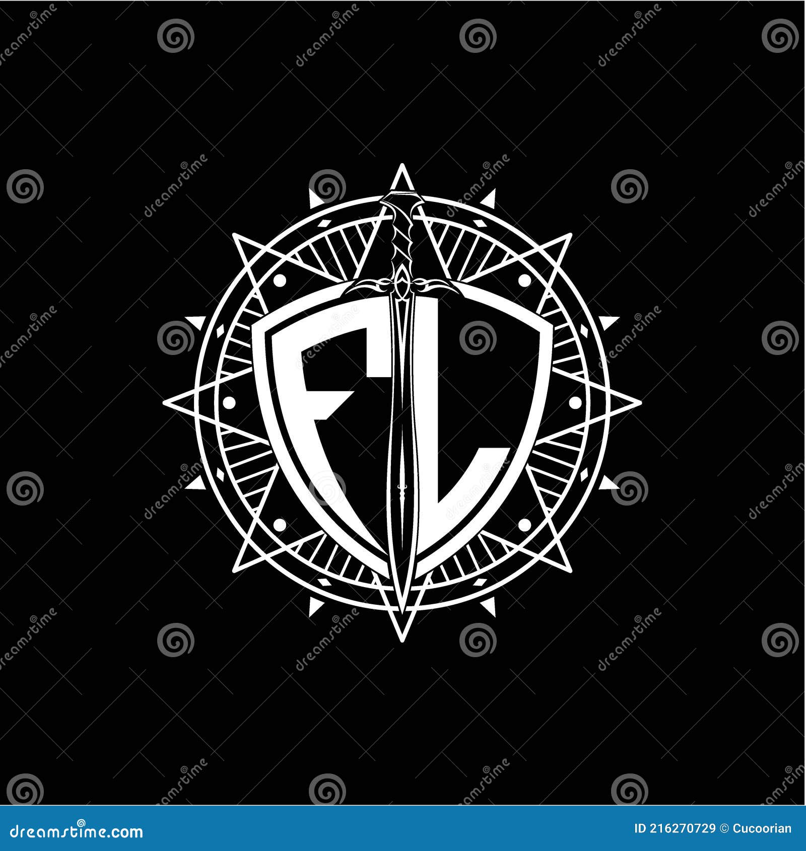Monogram Initial Letter FL with Shield Decorated with Star Ornament ...