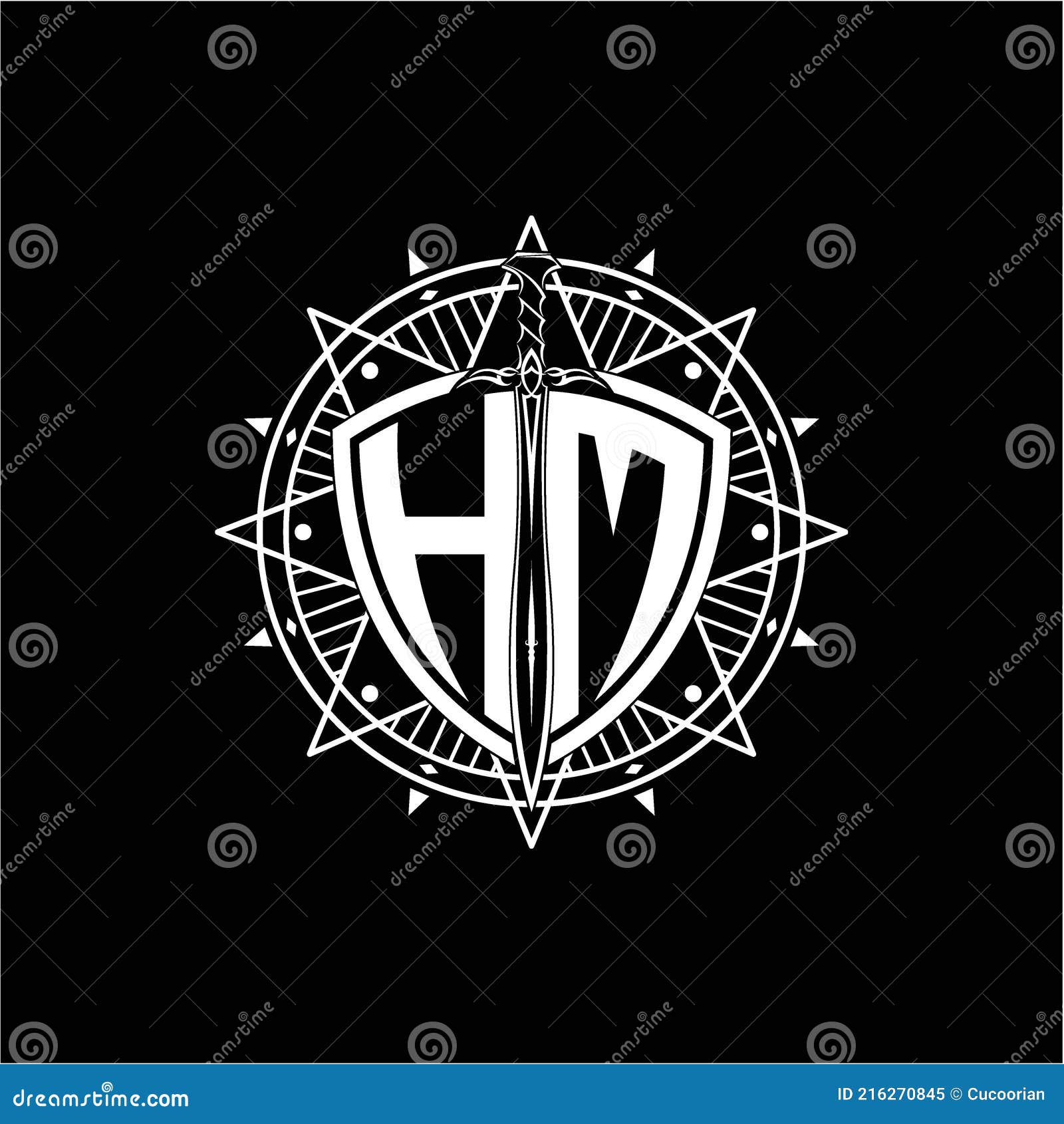 Monogram Initial Letter HM with Shield Decorated with Star Ornament ...