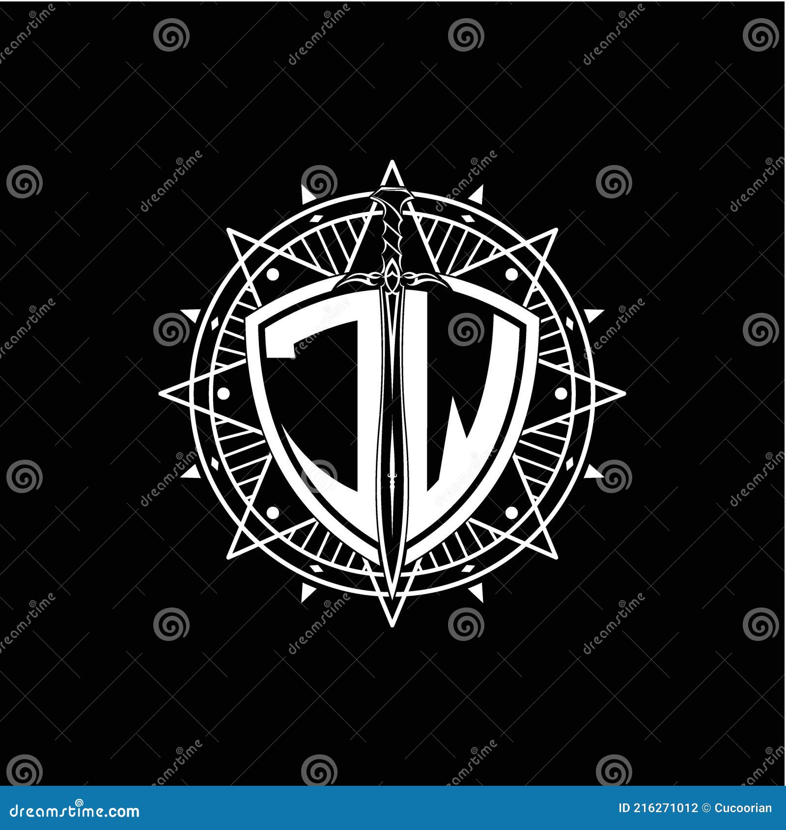 Monogram Initial Letter JW with Shield Decorated with Star Ornament ...