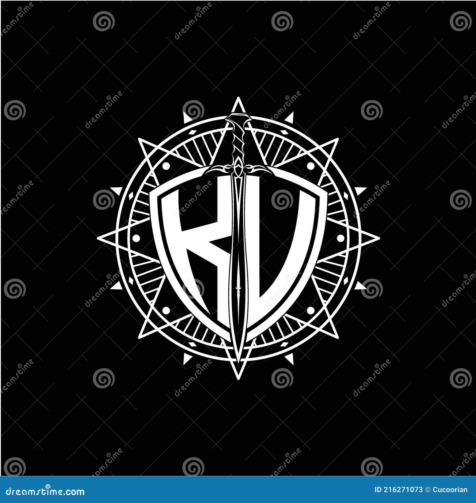 Monogram Initial Letter KV with Shield Decorated with Star Ornament ...