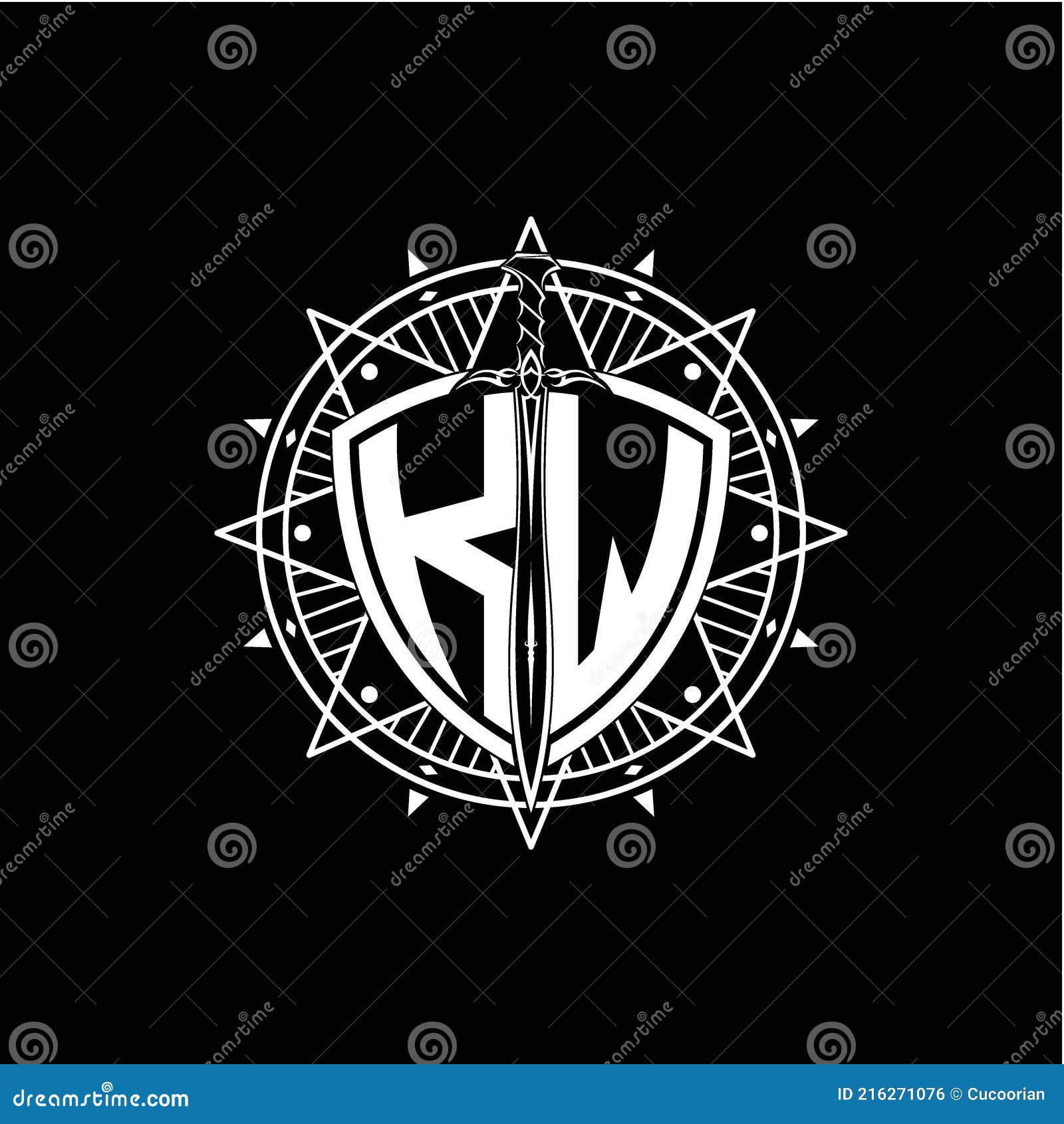 Monogram Initial Letter KW with Shield Decorated with Star Ornament ...