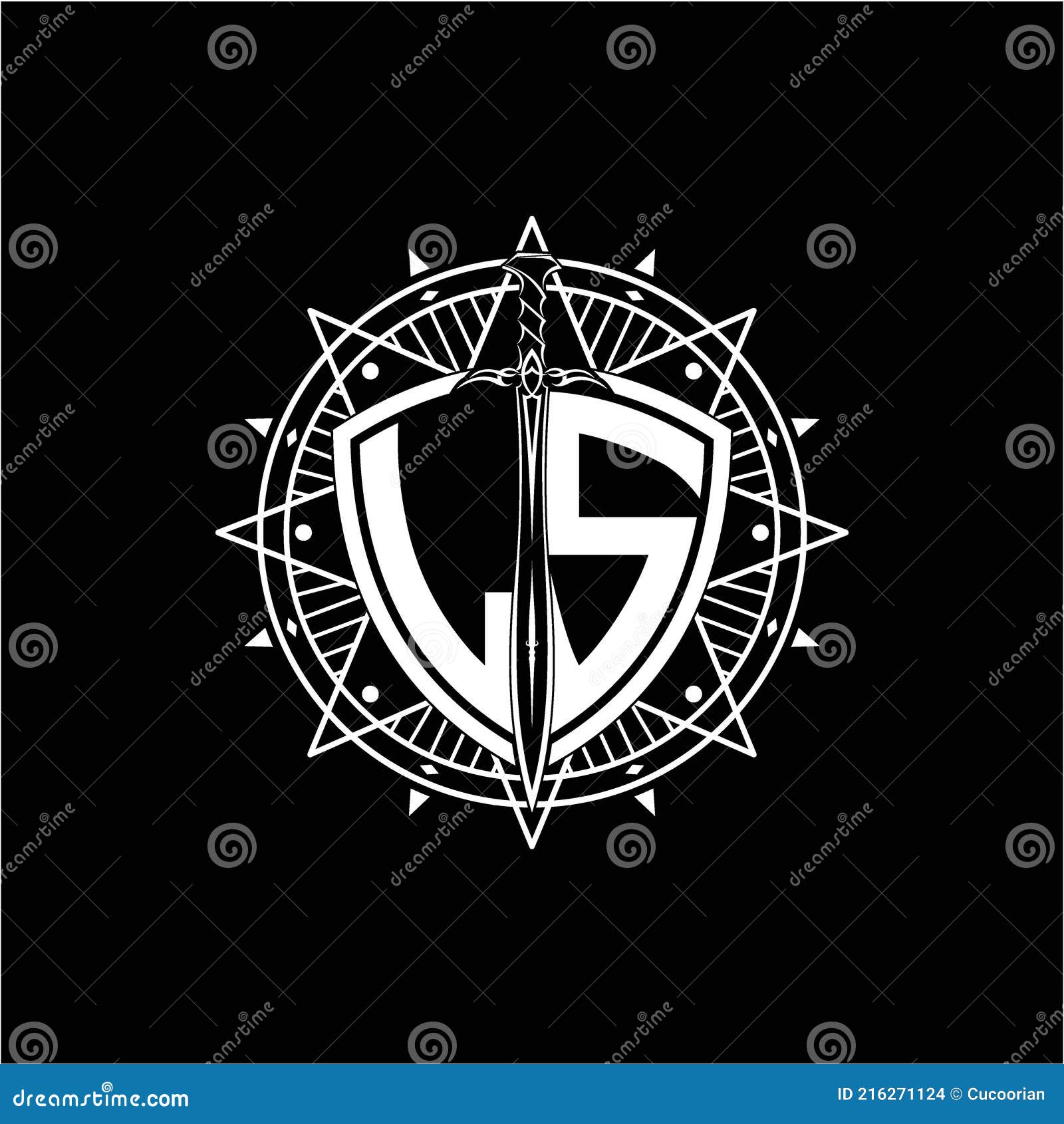 Monogram Initial Letter LS with Shield Decorated with Star Ornament ...