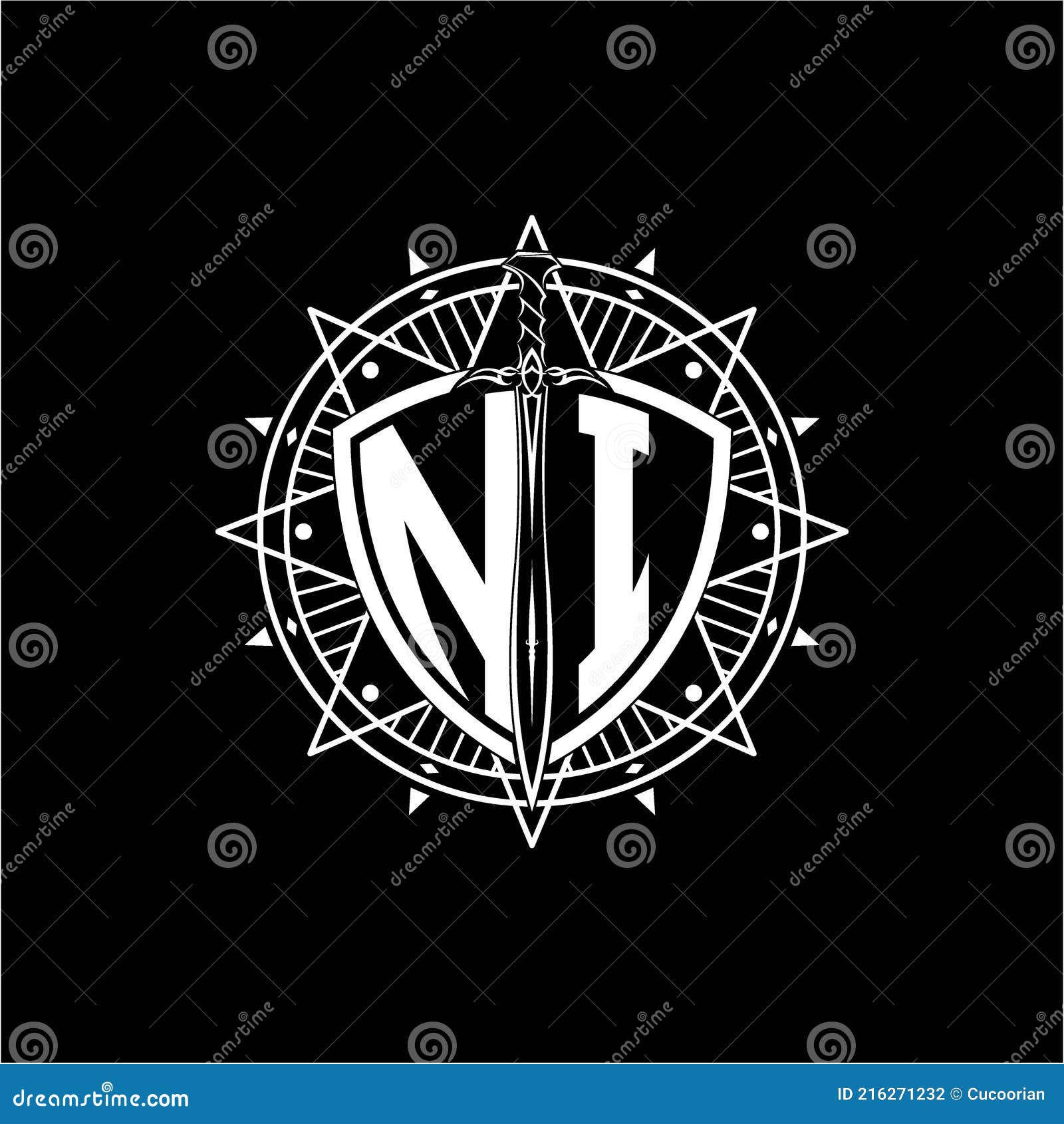 Monogram Initial Letter NI with Shield Decorated with Star Ornament ...