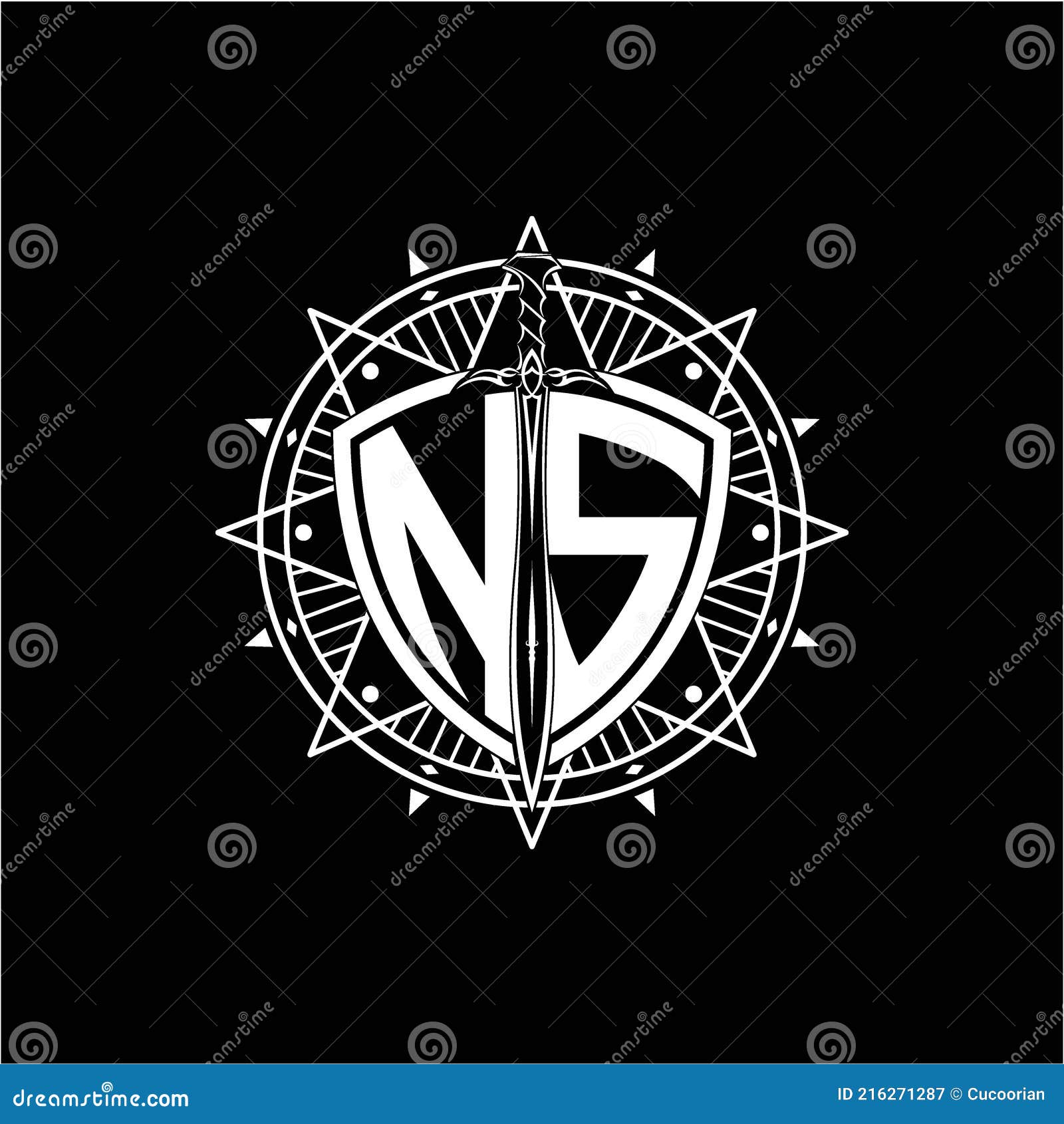 Monogram Initial Letter NS with Shield Decorated with Star Ornament ...