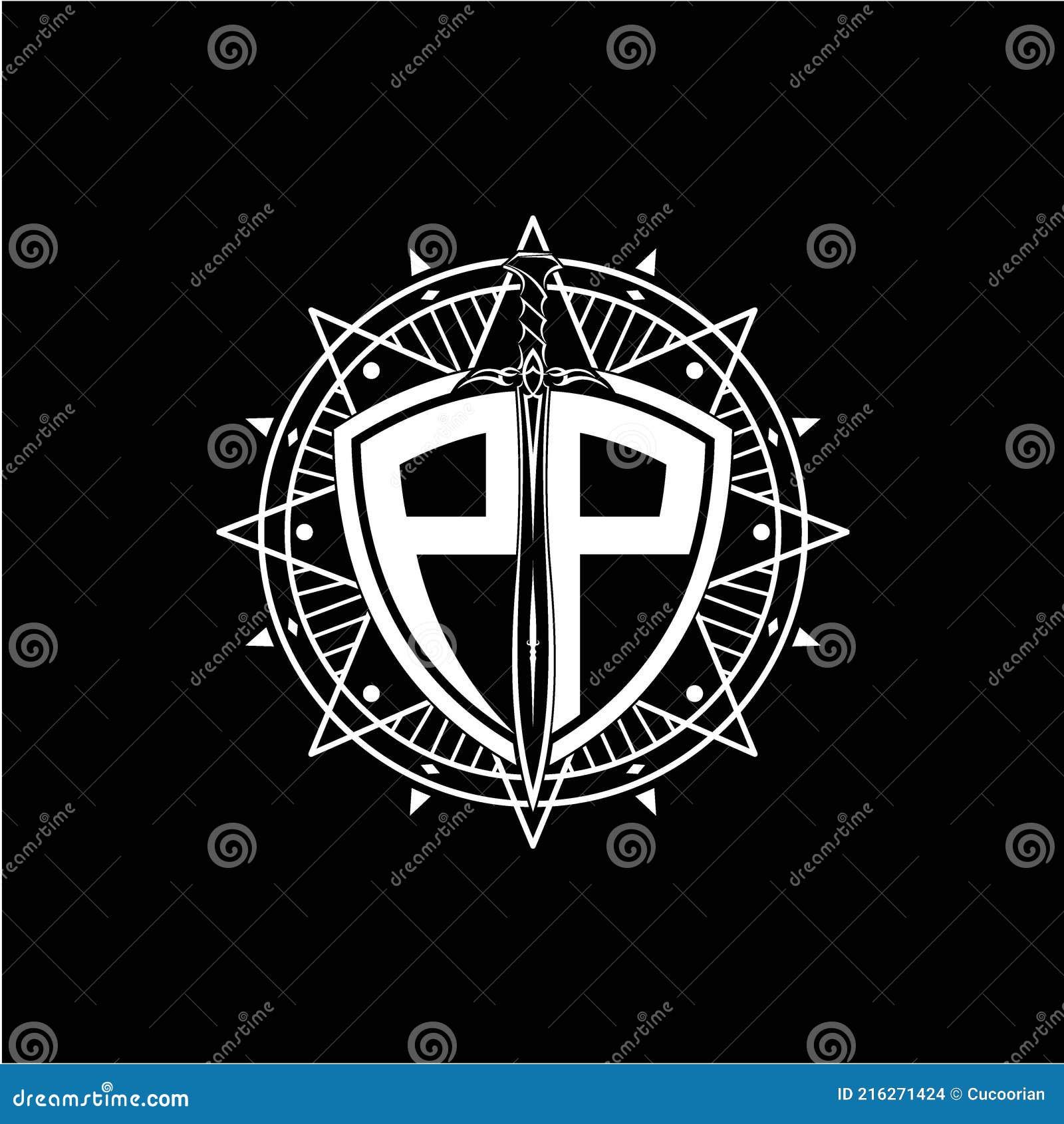 Monogram Initial Letter PP with Shield Decorated with Star Ornament ...