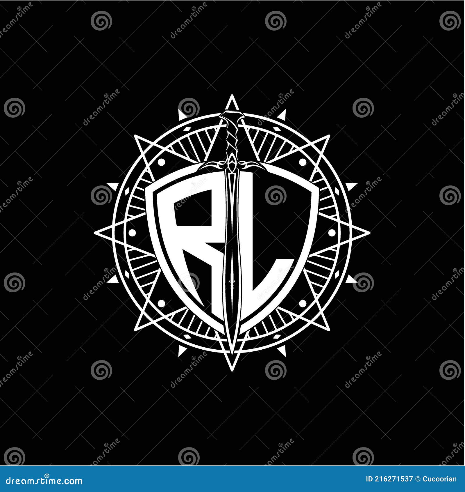 Monogram Initial Letter RL with Shield Decorated with Star Ornament ...