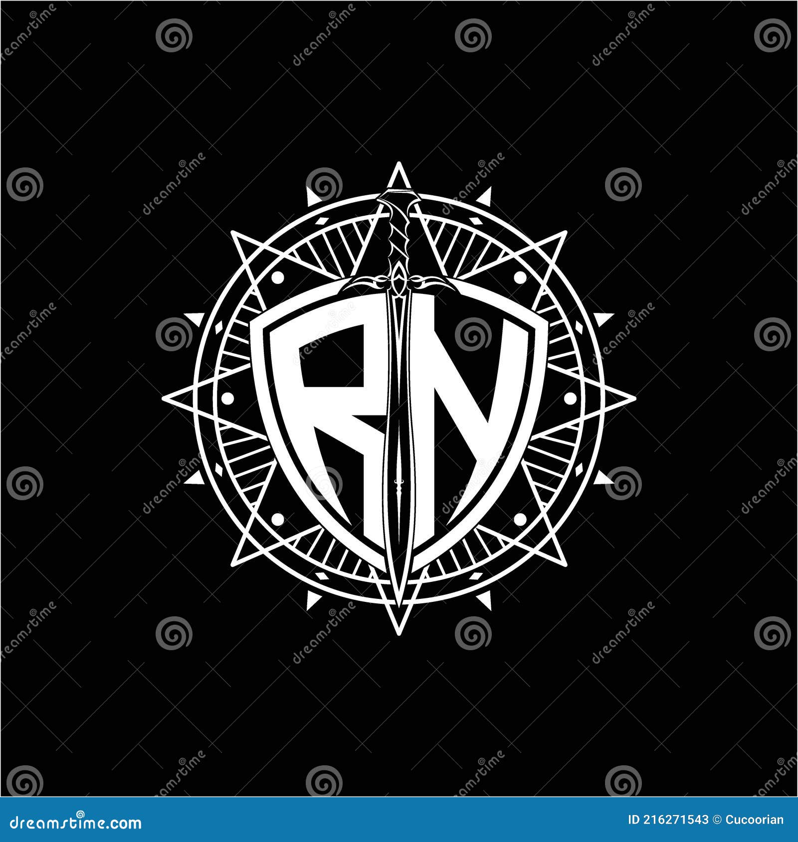 Monogram Initial Letter RN with Shield Decorated with Star Ornament ...