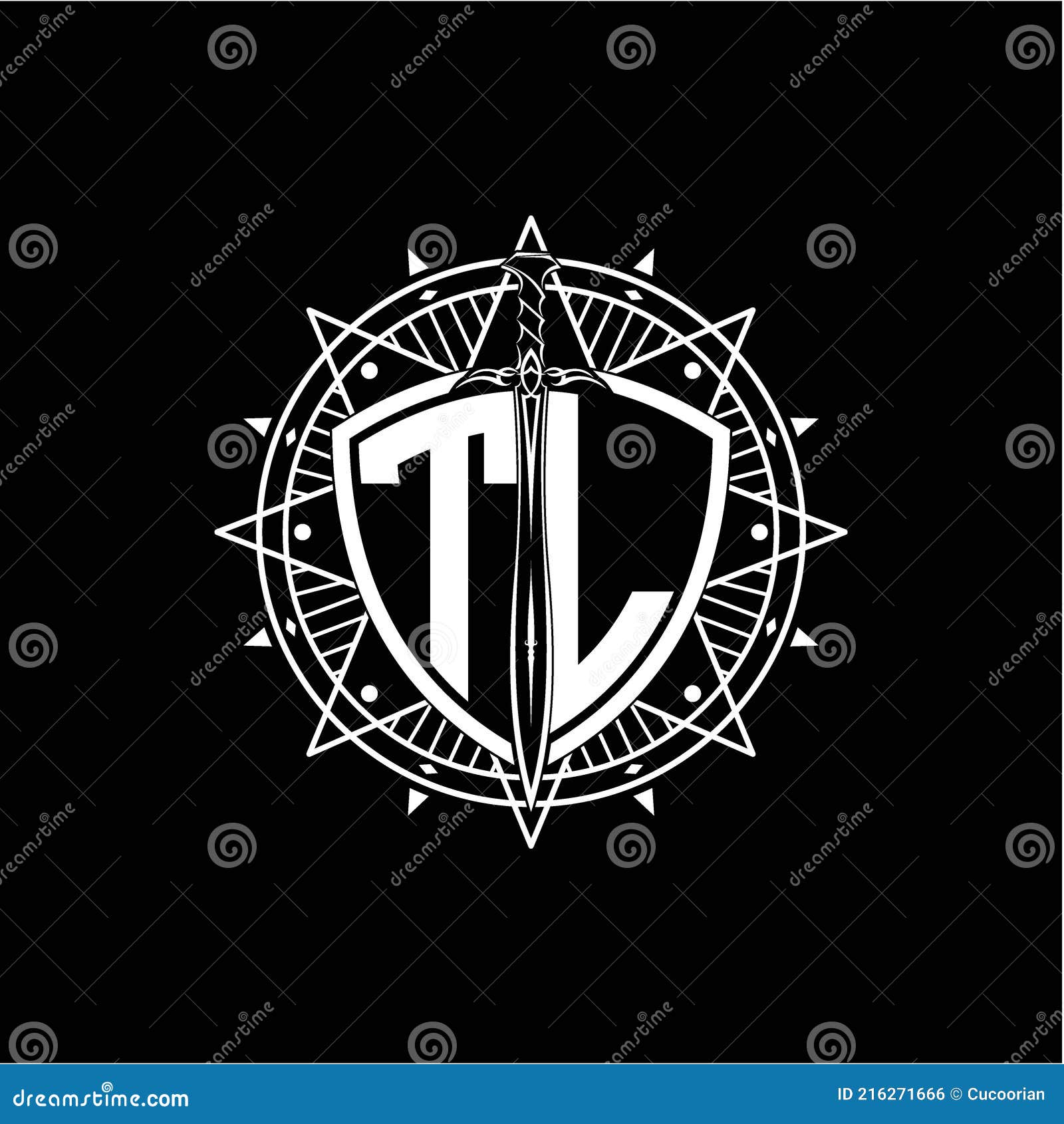 Monogram Initial Letter TL with Shield Decorated with Star Ornament ...