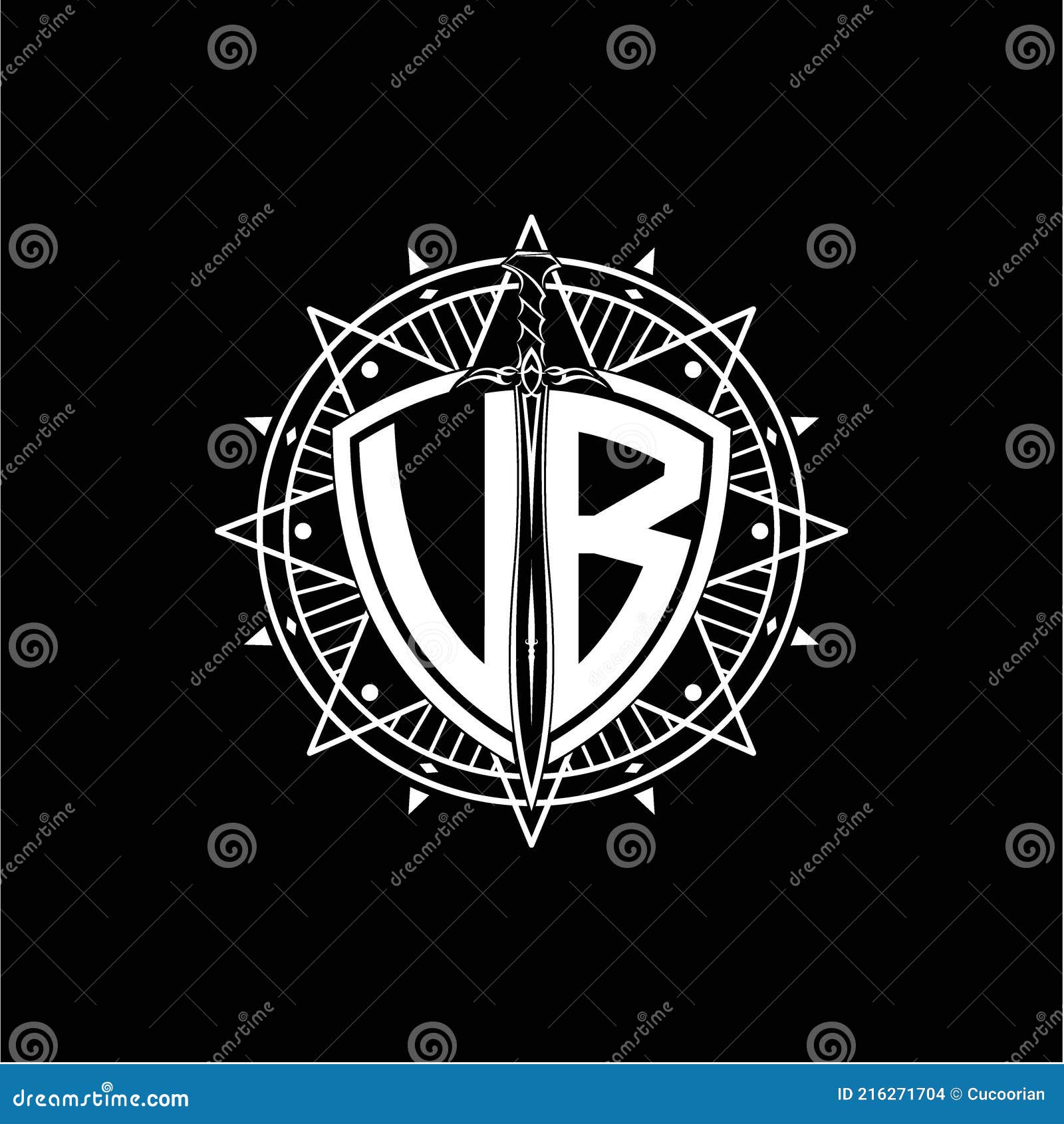 Monogram Initial Letter VB with Shield Decorated with Star Ornament ...