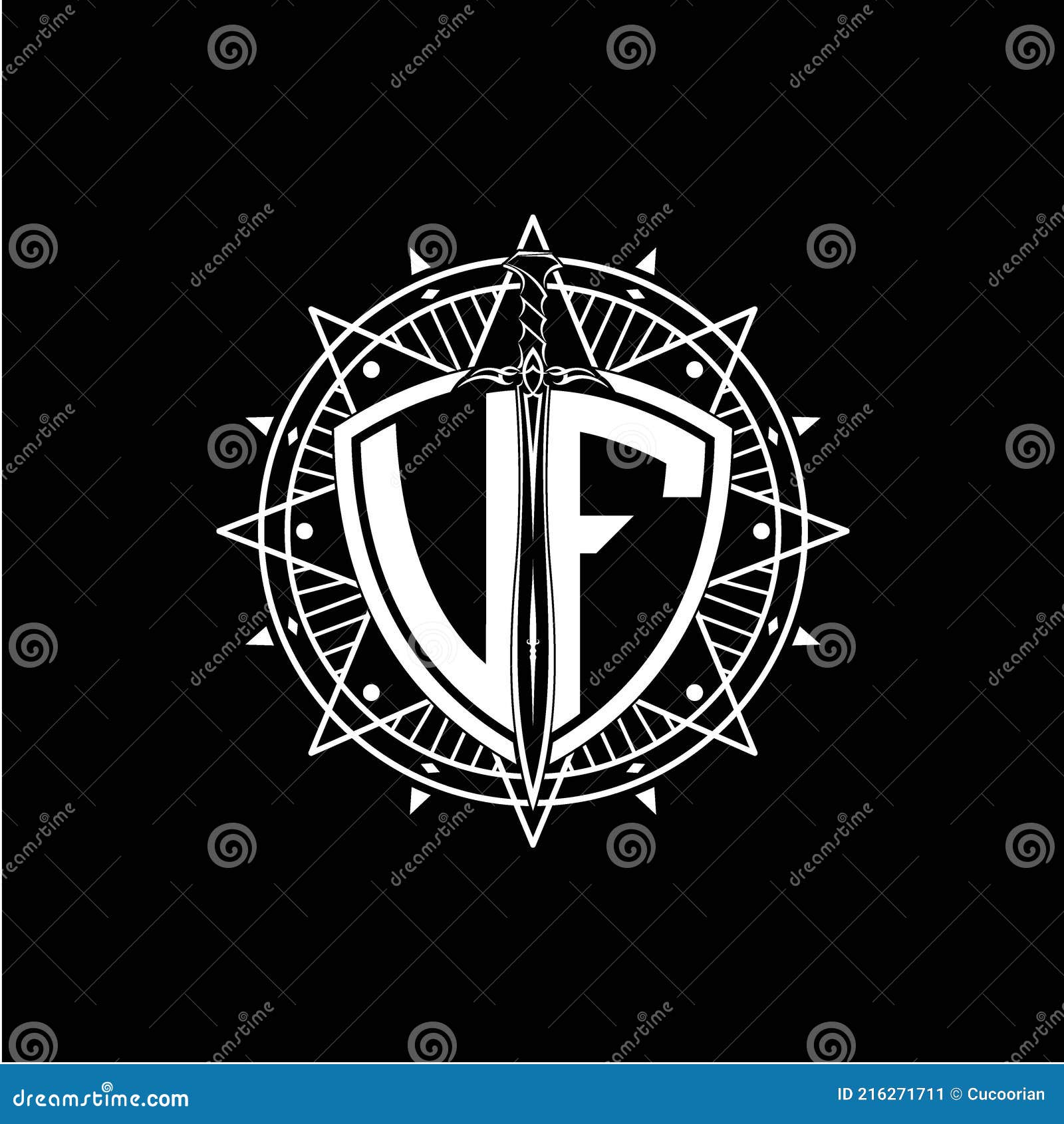 Monogram Initial Letter VF with Shield Decorated with Star Ornament ...