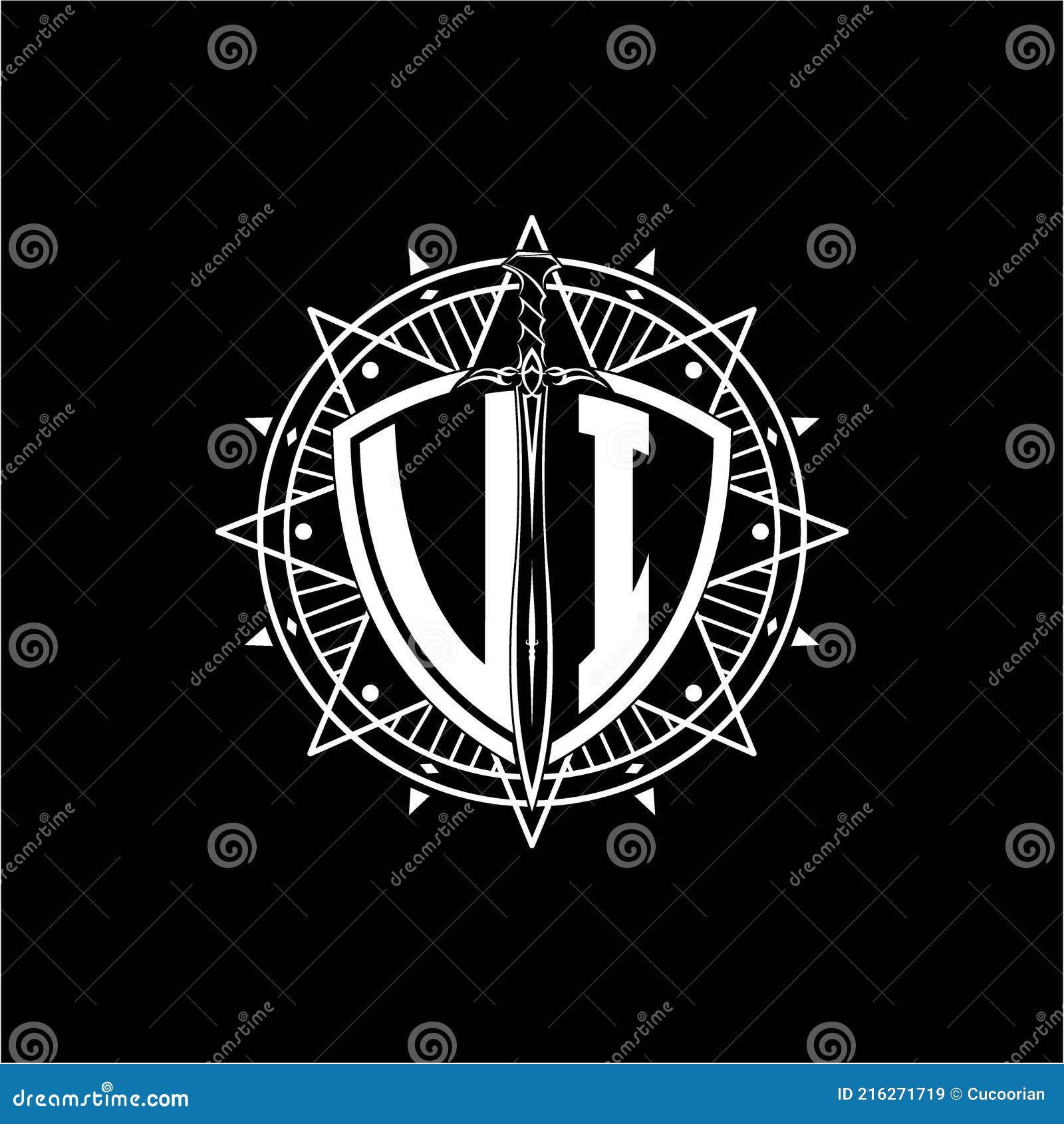 Monogram Initial Letter VI with Shield Decorated with Star Ornament ...