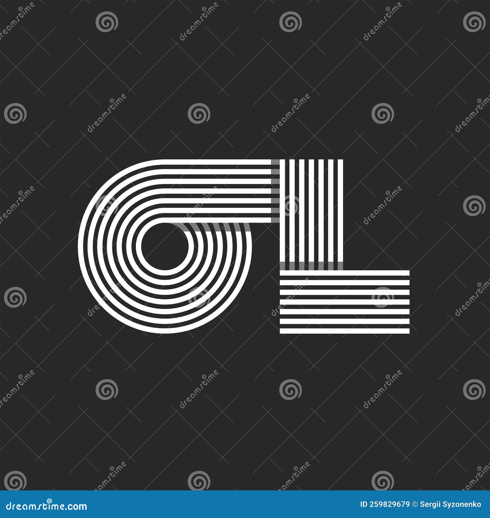 Monogram Initials OL or LO Letters Logo from Offset Parallel Thin Lines ...