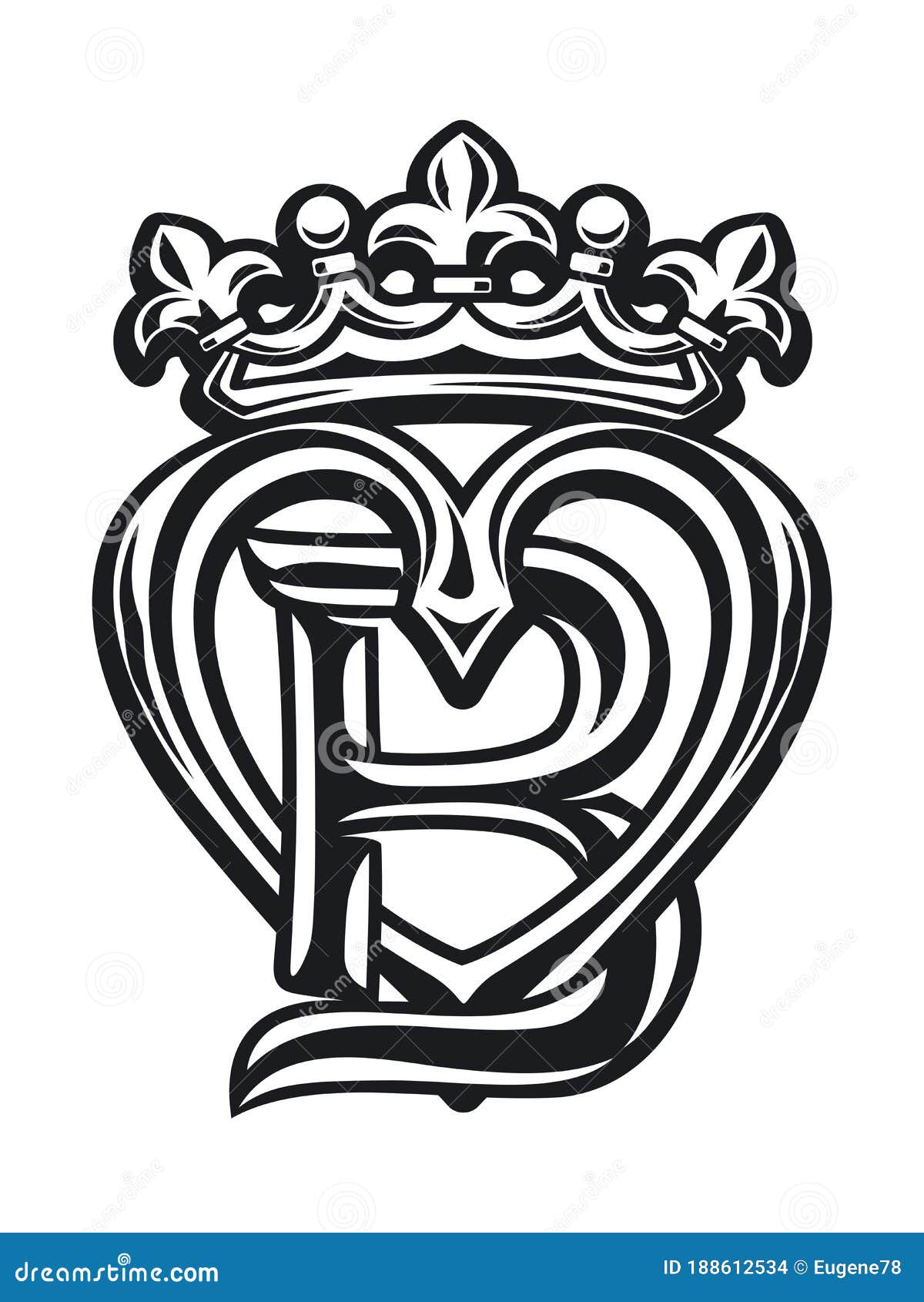 Monogram of Letter B with Heart and Crown Stock Vector - Illustration ...