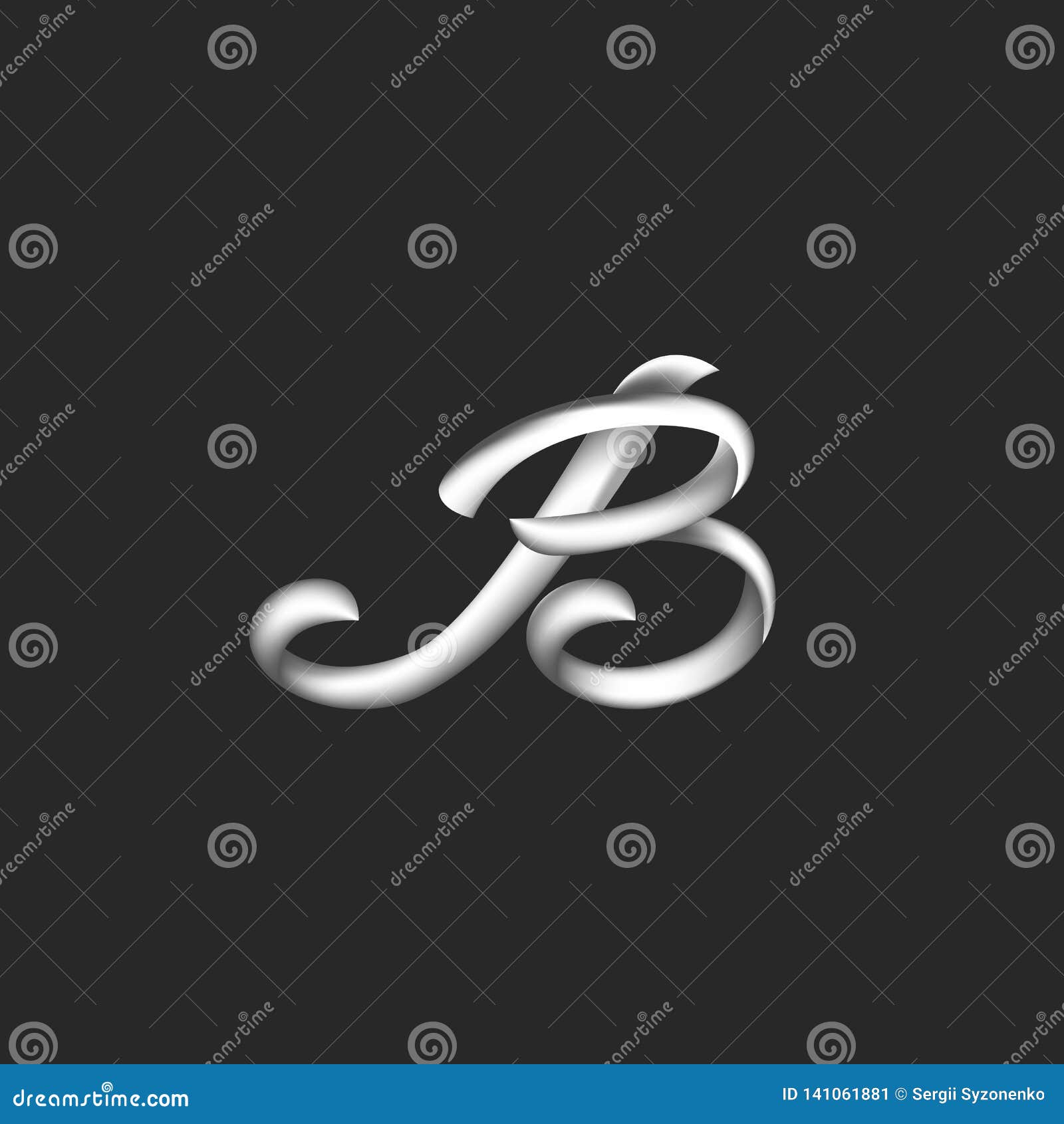 Calligraphy Monogram Letter B Logo, Three-dimensional Metallic Identity ...