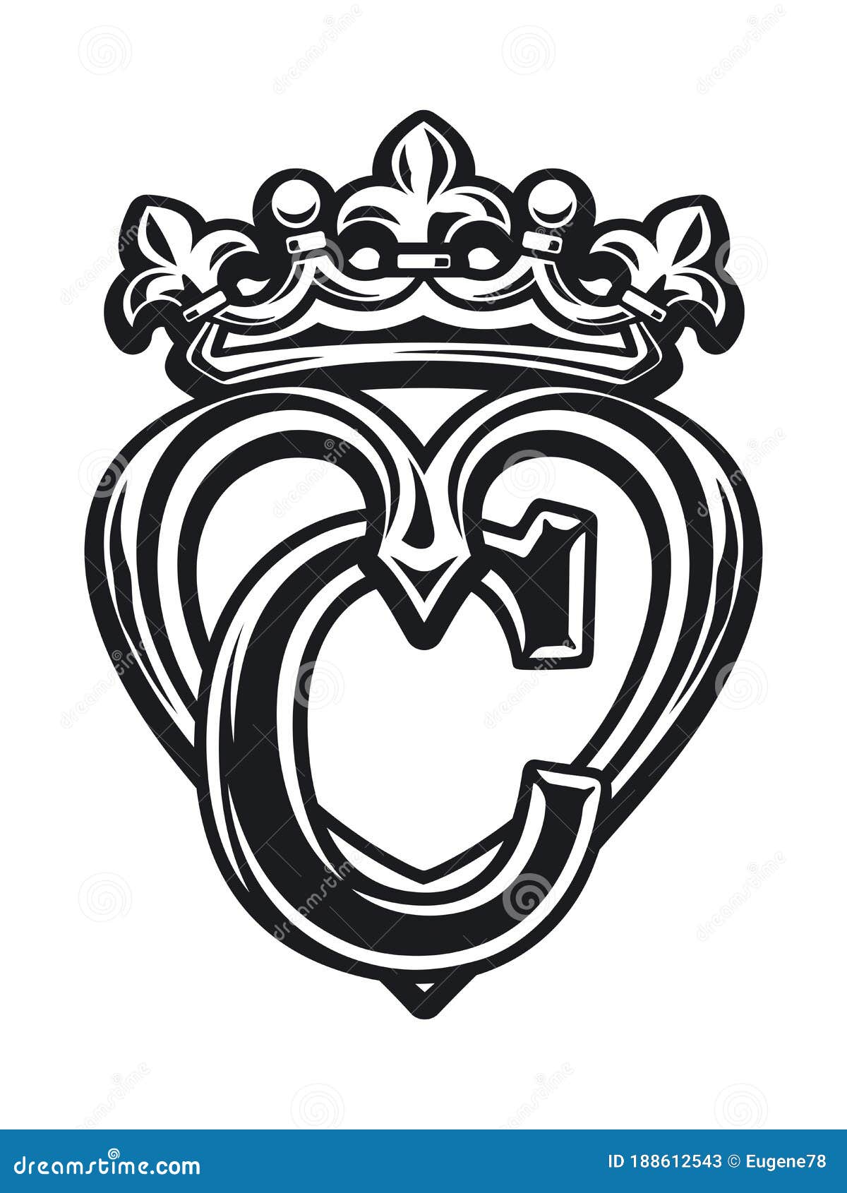 Monogram of Letter C with Heart and Crown Stock Vector - Illustration ...