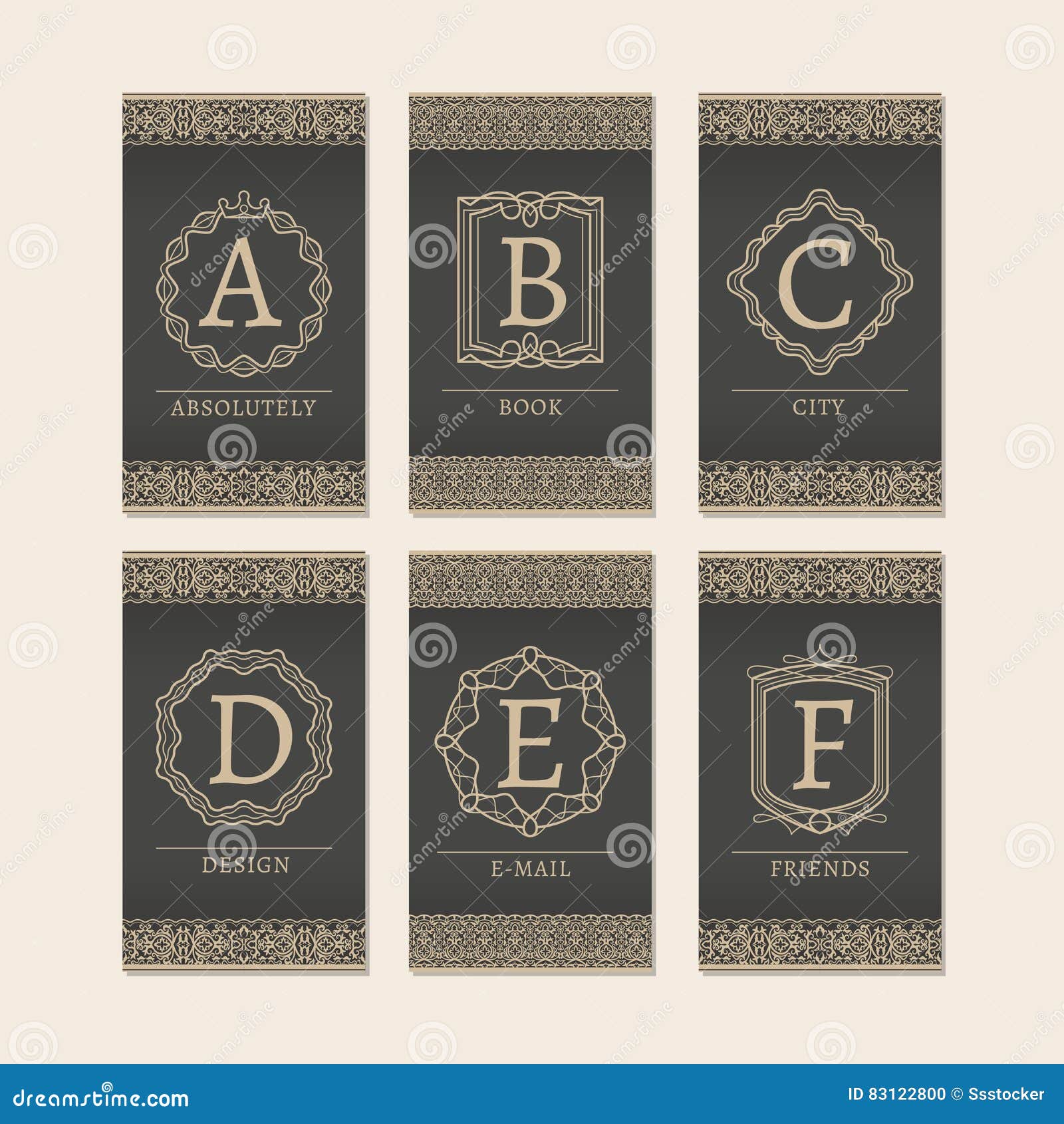 Monogram Letters a To F Cards Stock Vector - Illustration of graphic ...