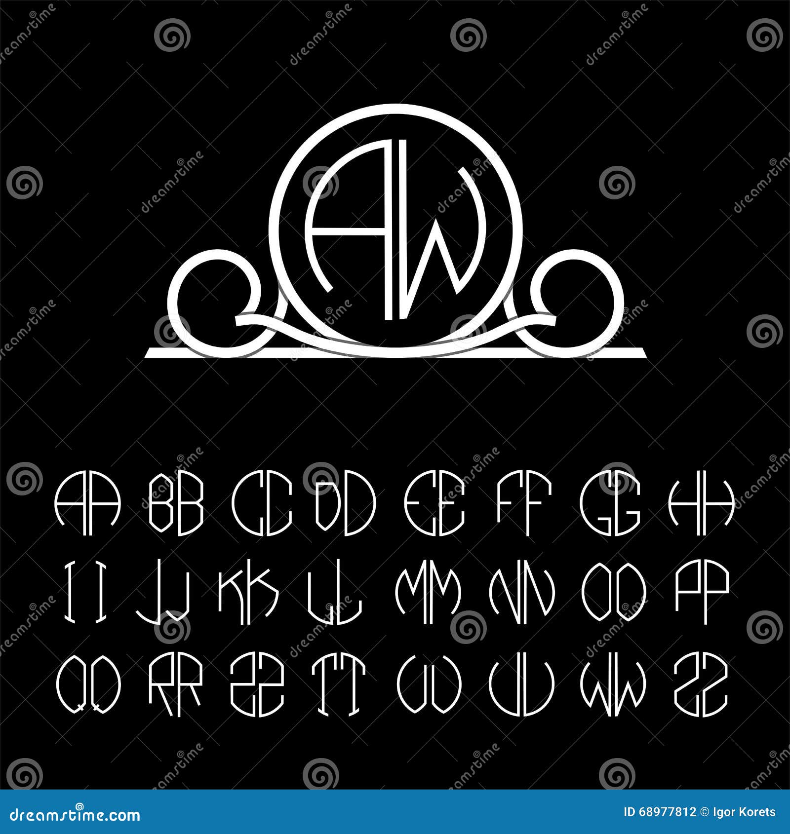 Monogram Made of Wide White Stripes Overlapping with Shadows. Set ...