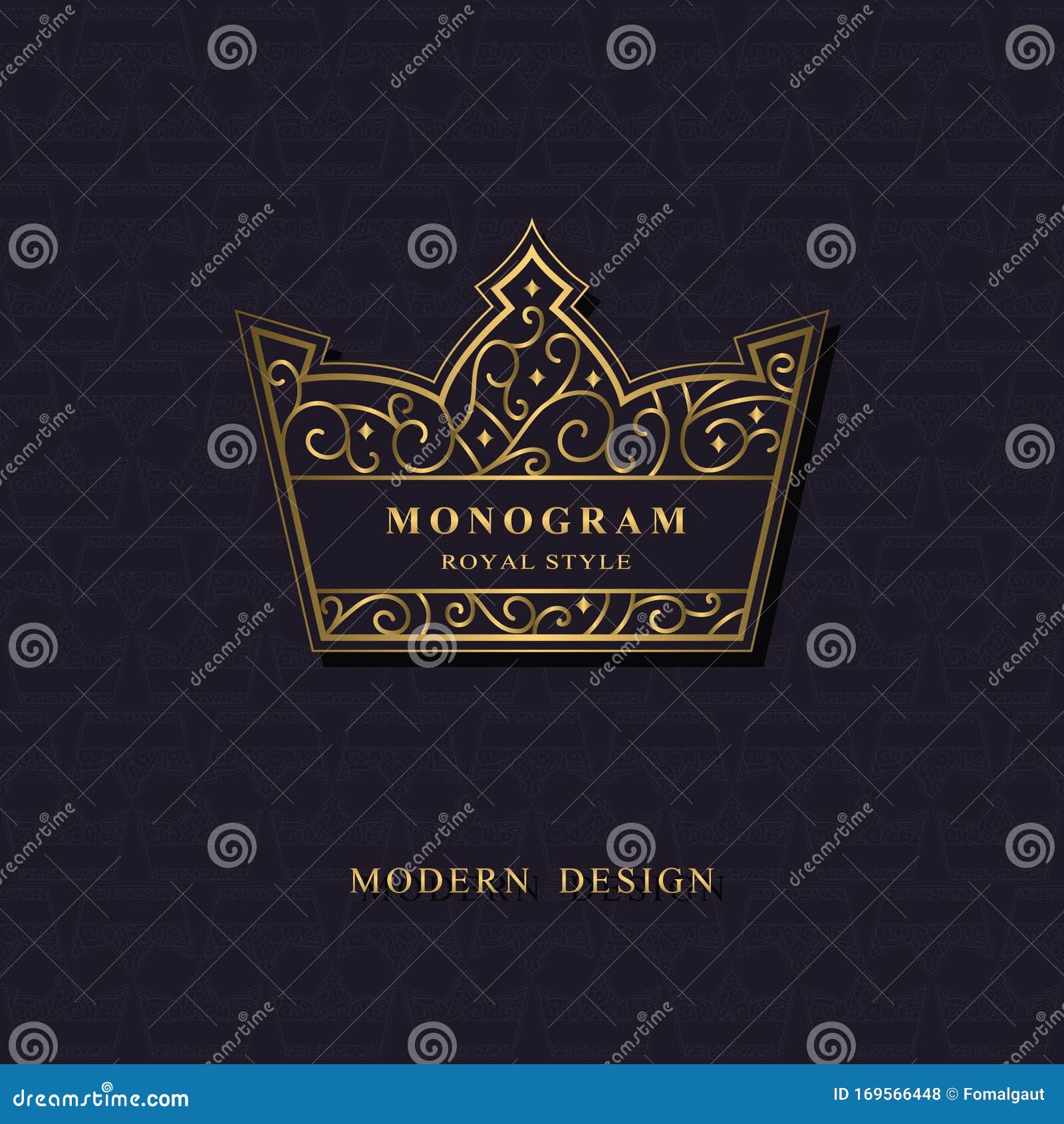 Monogram in Shape of a Crown. Elegant Logo Design. Vintage 3d Linear ...