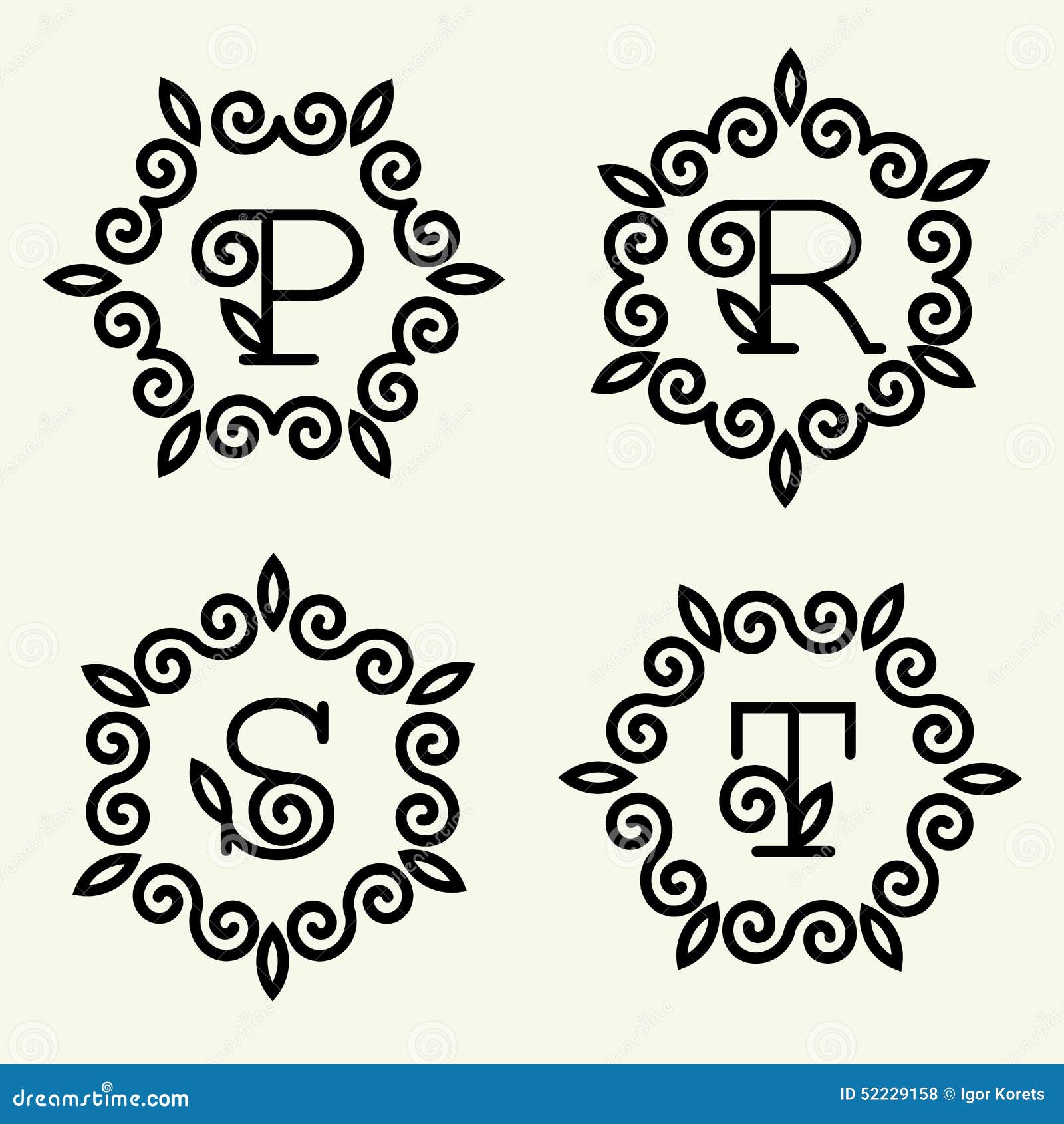 Monogram Style Linear with the Letters P, R, S, T Stock Vector ...