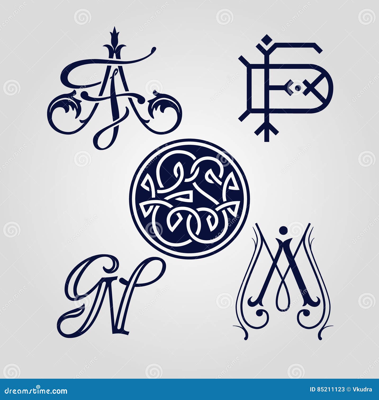 Monogrammi AF, DF, Es, GN E Illustrazione Vettoriale - Illustrazione di ...