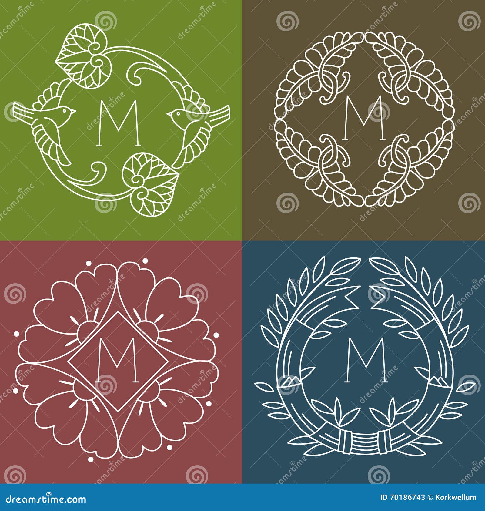 Monograms. Line Design Floral Elements for Logo, Frames and Borders in ...