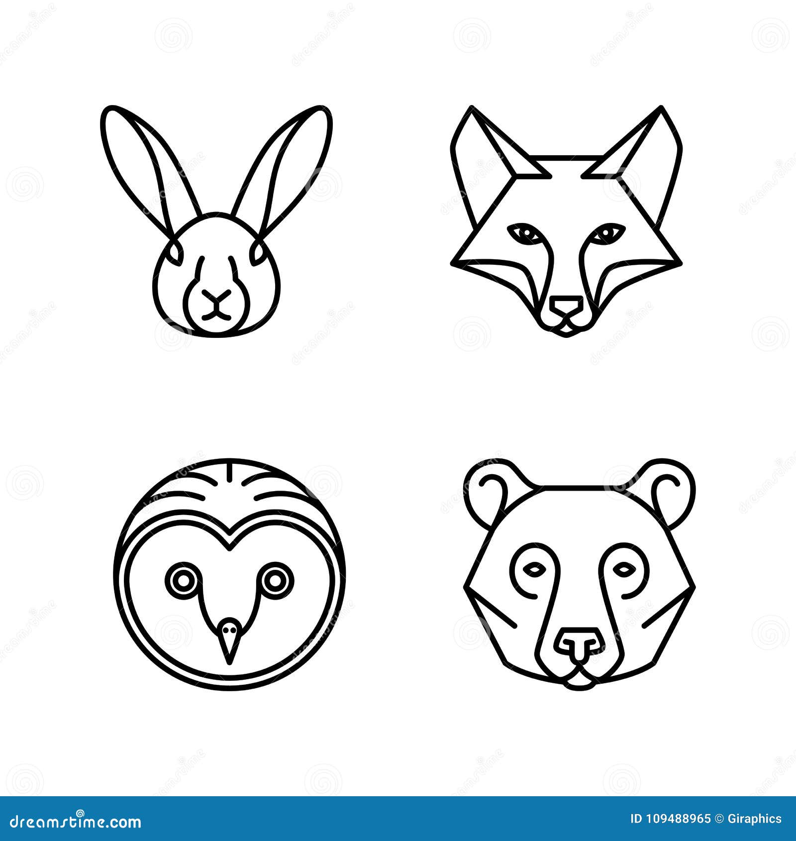 Monoline Animal Faces Cartoon Vector | CartoonDealer.com #109488965