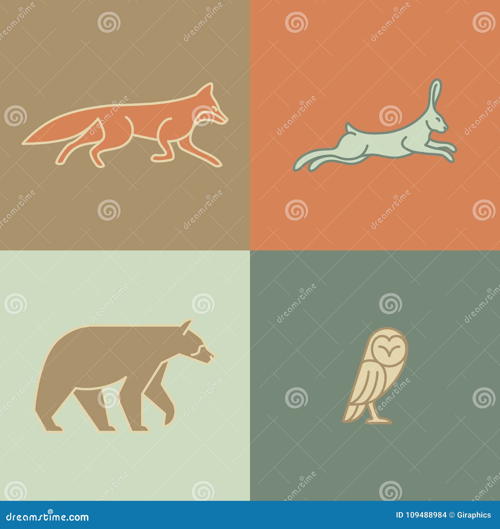 Monoline Animals stock vector. Illustration of clip - 109488984